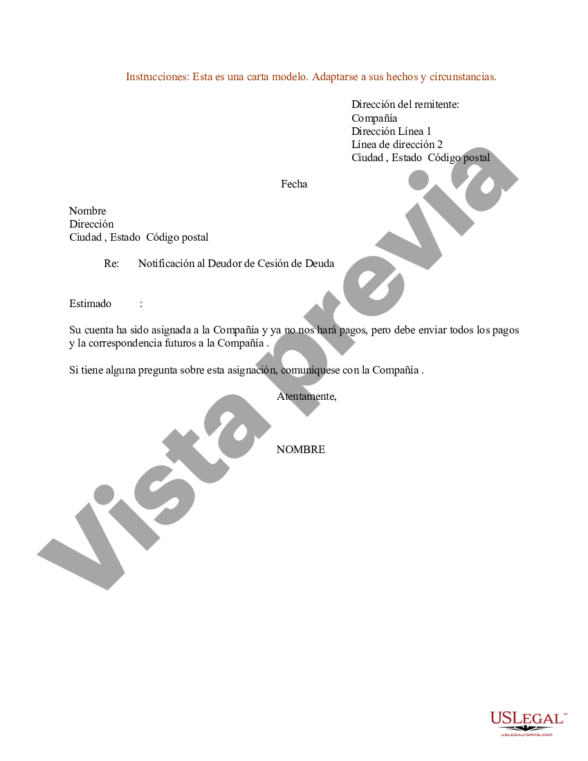 Modelo de carta de notificación al deudor de la cesión de la deuda ...