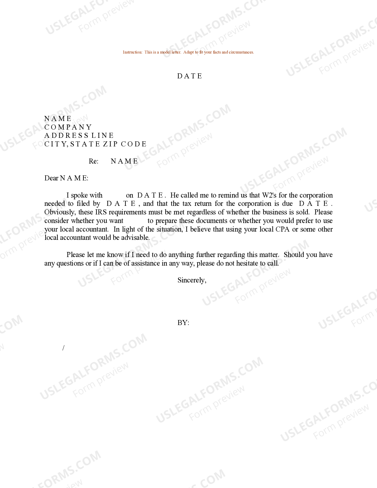 Sample Letter for Corporation Taxes | US Legal Forms