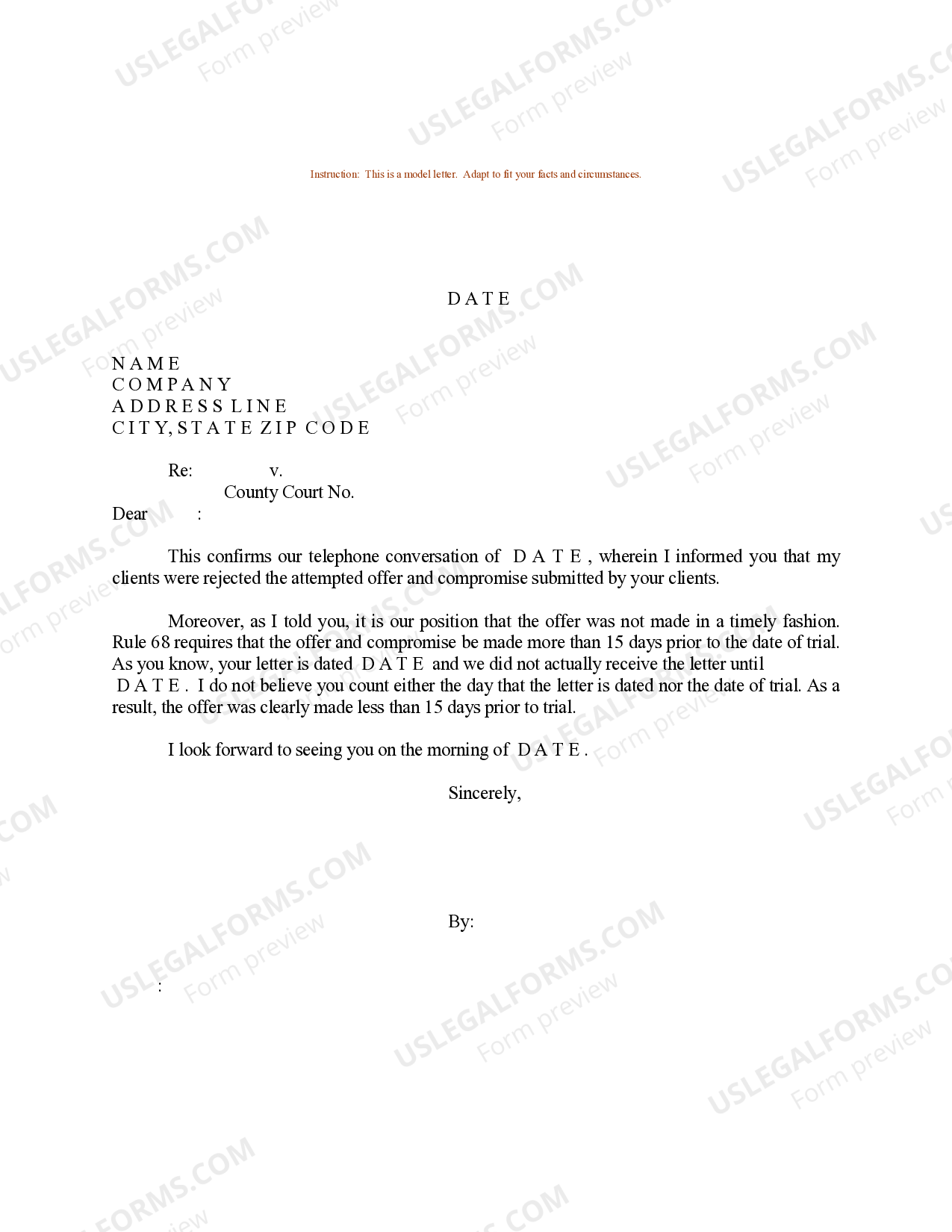Sample Letter for Telephone Conversation - Letter Offer Compromise | US ...