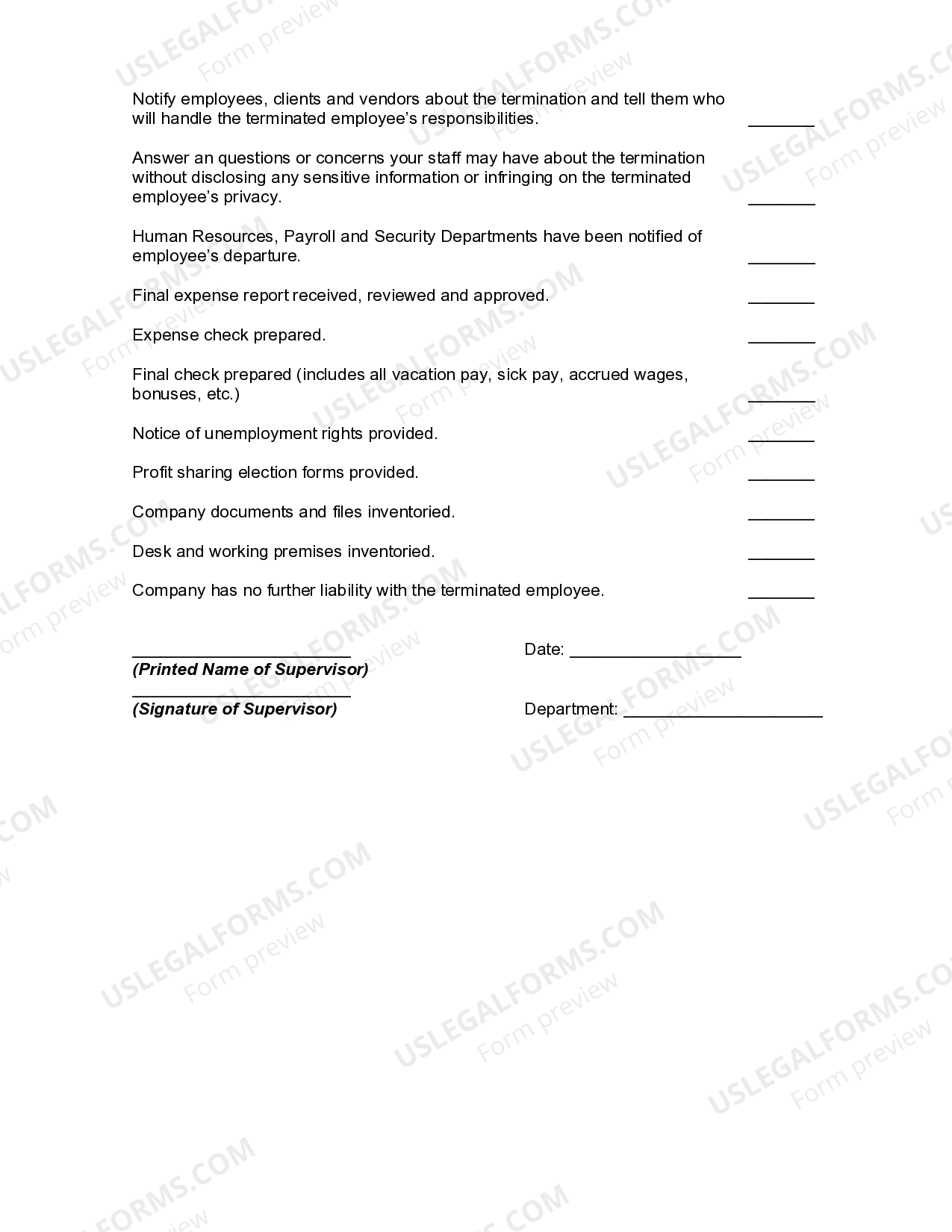 Utah Worksheet - Termination of Employment | US Legal Forms