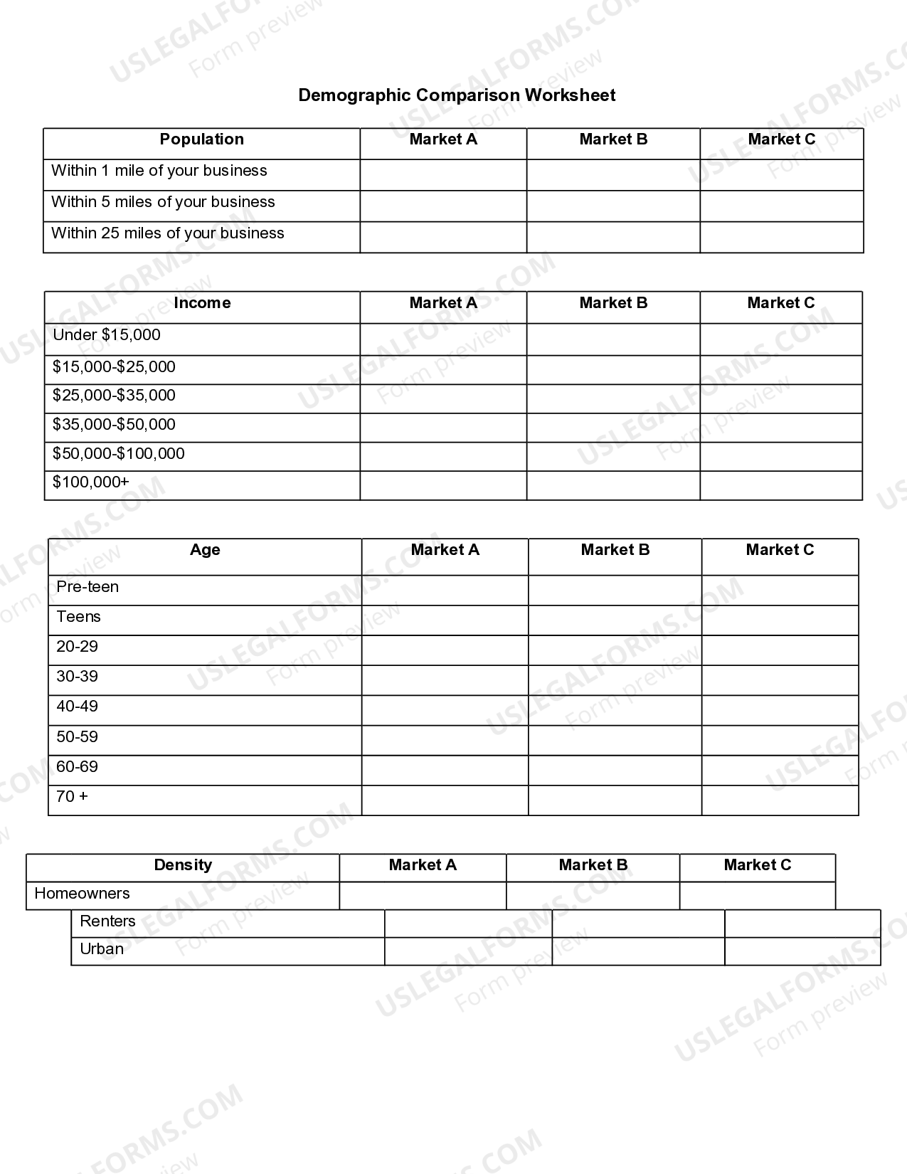 Mississippi Demographic Comparison Worksheet | US Legal Forms