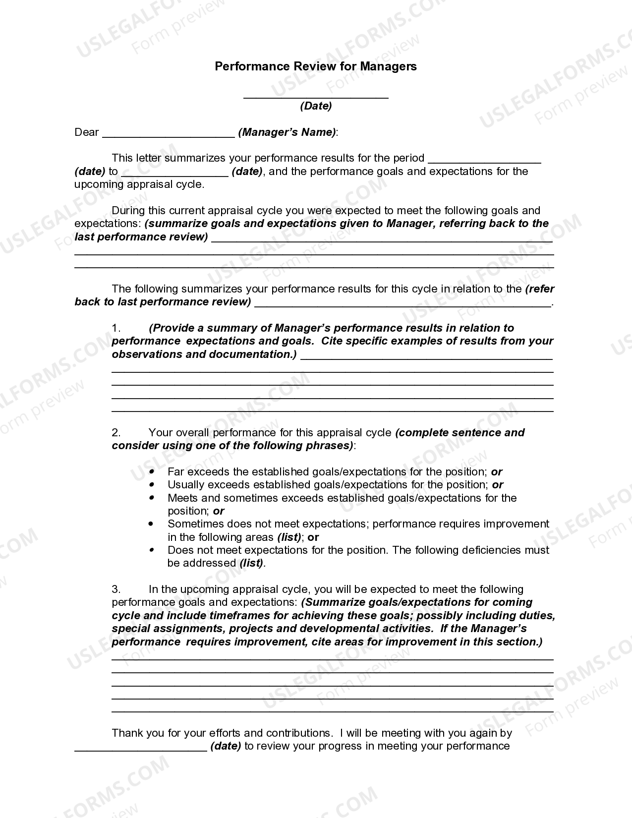 Performance Review for Managers - Performance Review Letter | US Legal ...