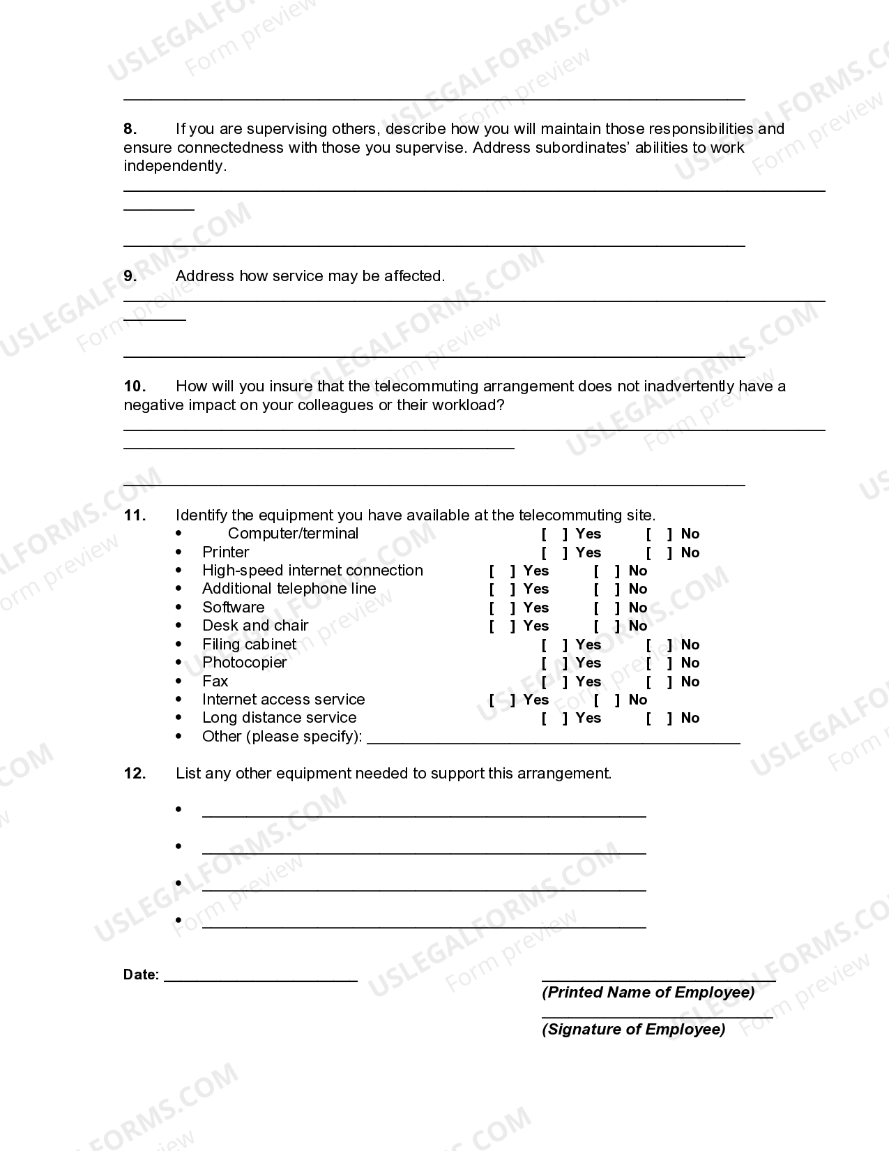 Delaware Telecommuting Worksheet | US Legal Forms