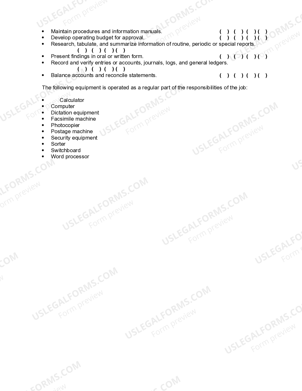 Utah Worksheet - Routine Clerical Responsibilities | US Legal Forms