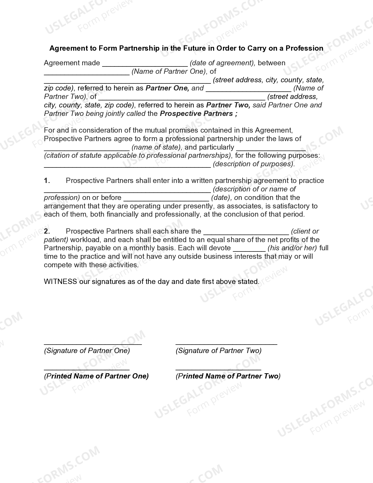 Louisiana Agreement to Form Partnership in the Future in Order to Carry ...