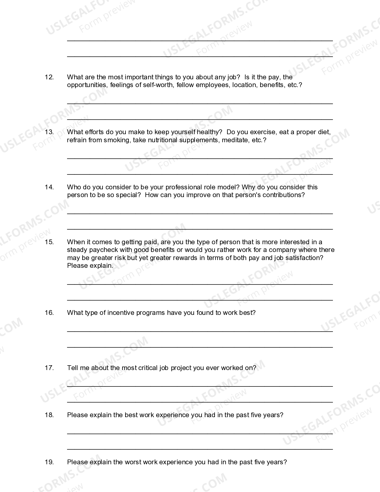 South Carolina Knowledge Worker Interview Questionnaire | US Legal Forms