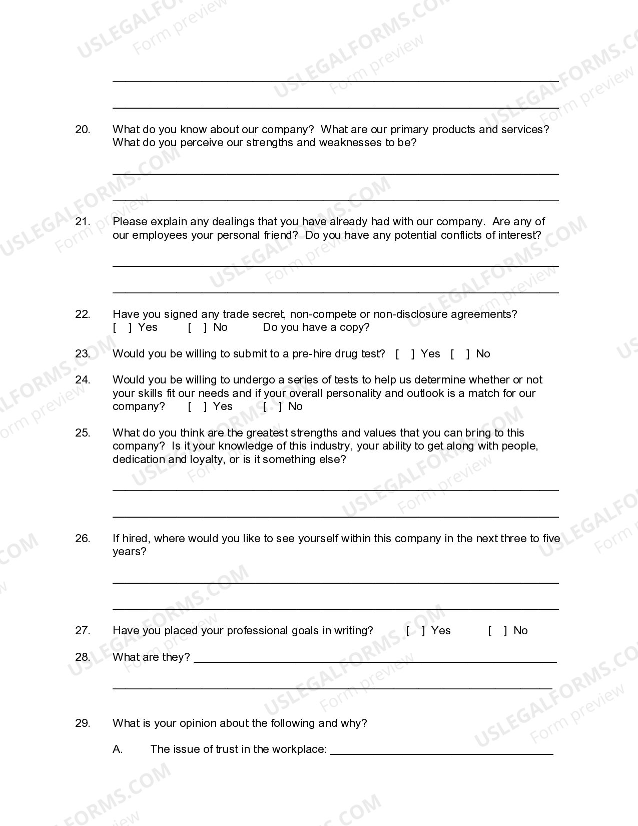Michigan Knowledge Worker Interview Questionnaire | US Legal Forms