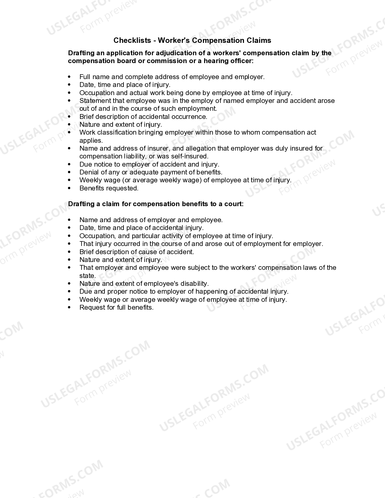 Checklists - Worker's Compensation Claims - Worker Compensation | US ...