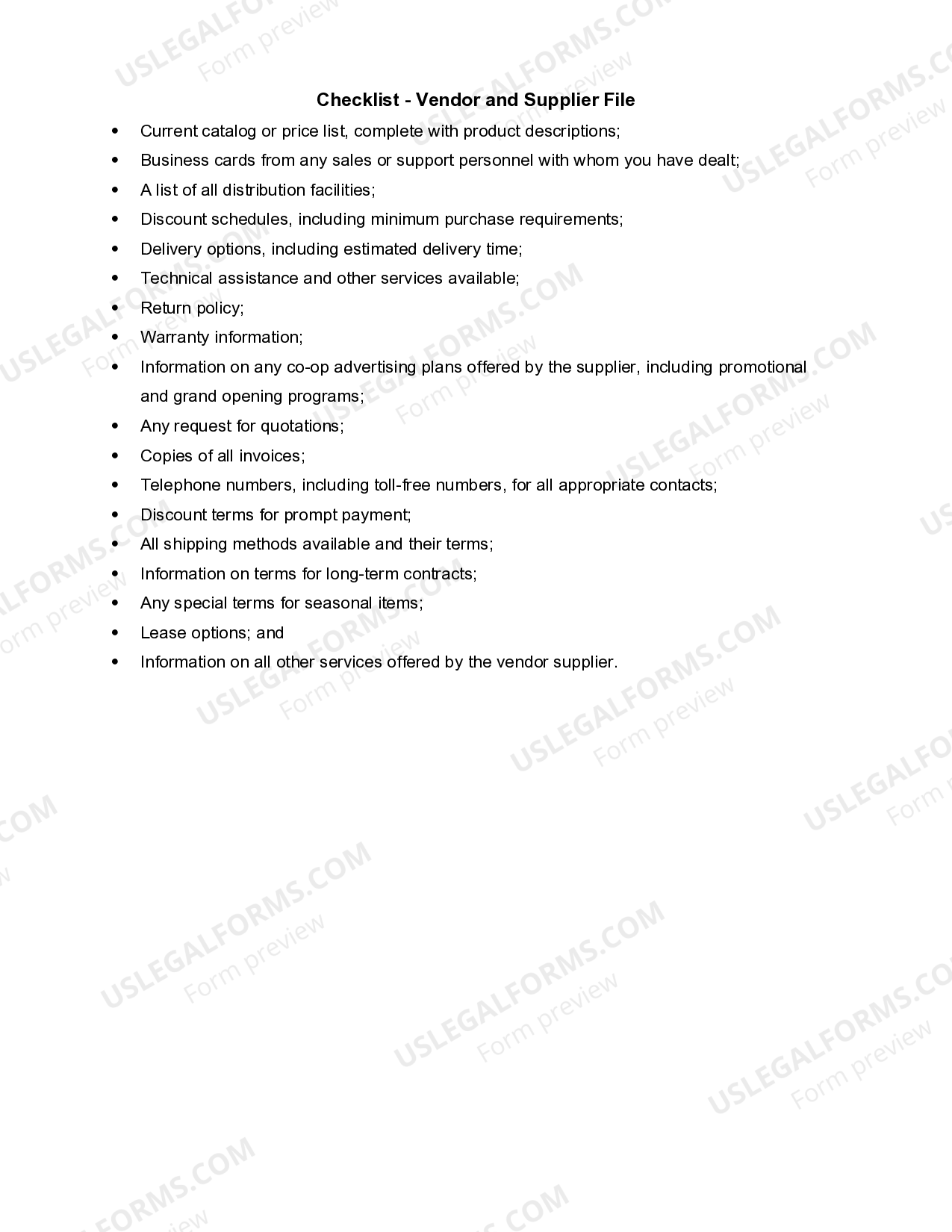 Illinois Checklist - Vendor and Supplier File - Any Supplier Vendor ...