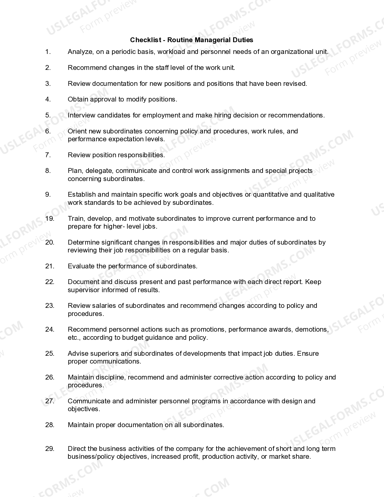 Oklahoma Checklist - Routine Managerial Duties | US Legal Forms