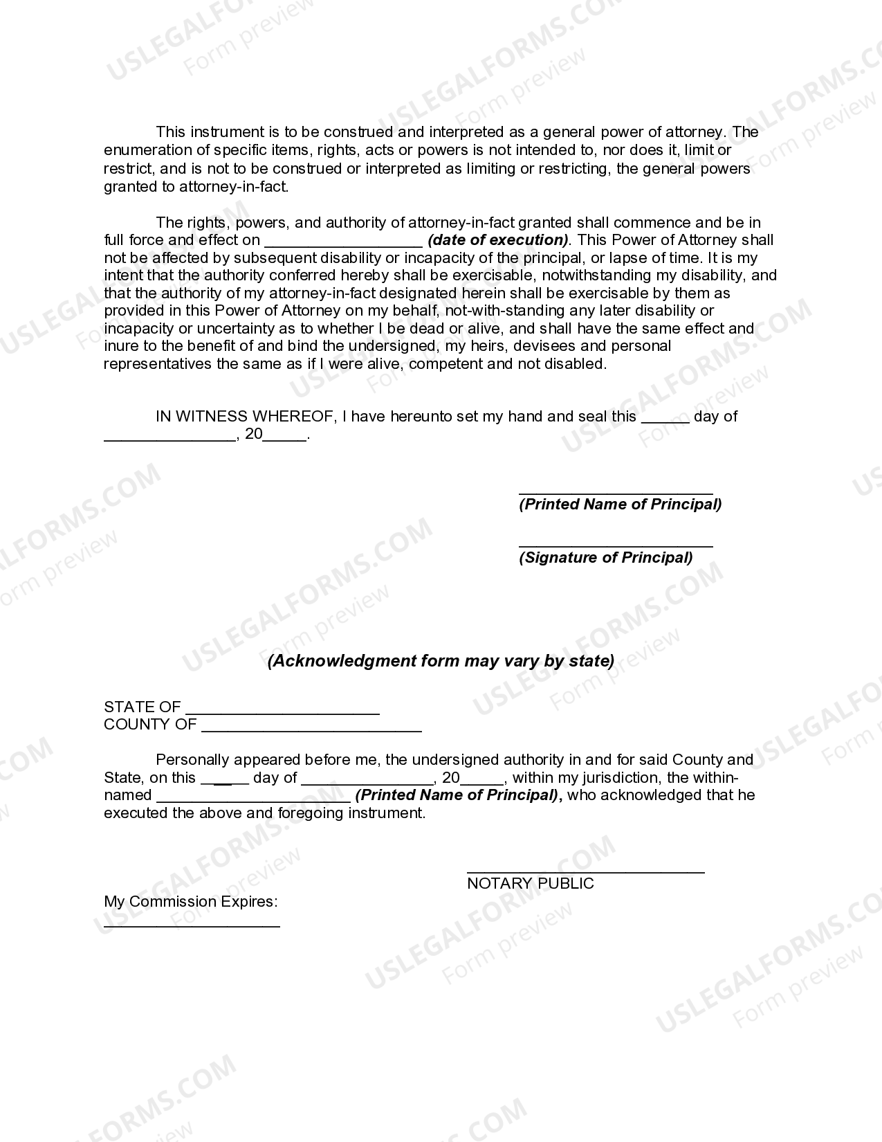 Pennsylvania General Power of Attorney - General Power | US Legal Forms