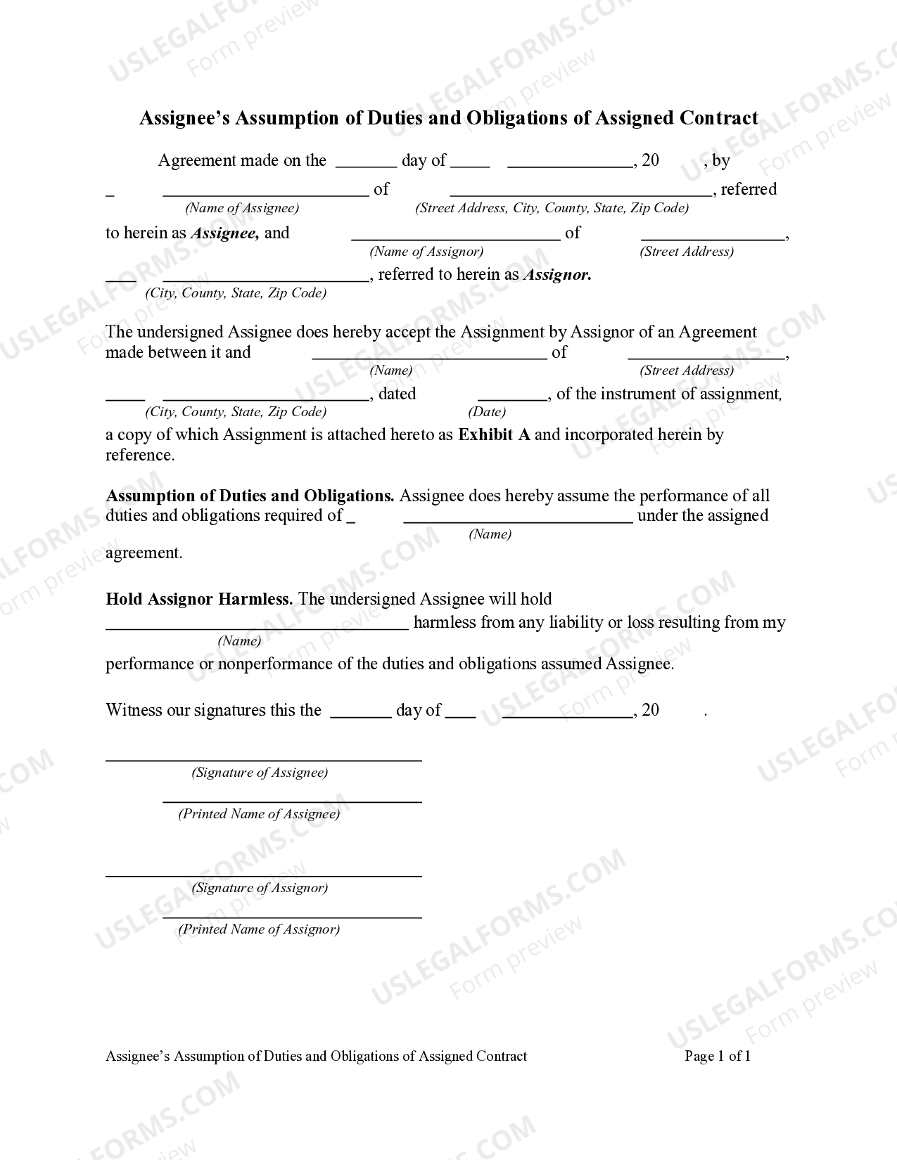 New York Assignee's Assumption of Duties and Obligations of Assigned ...