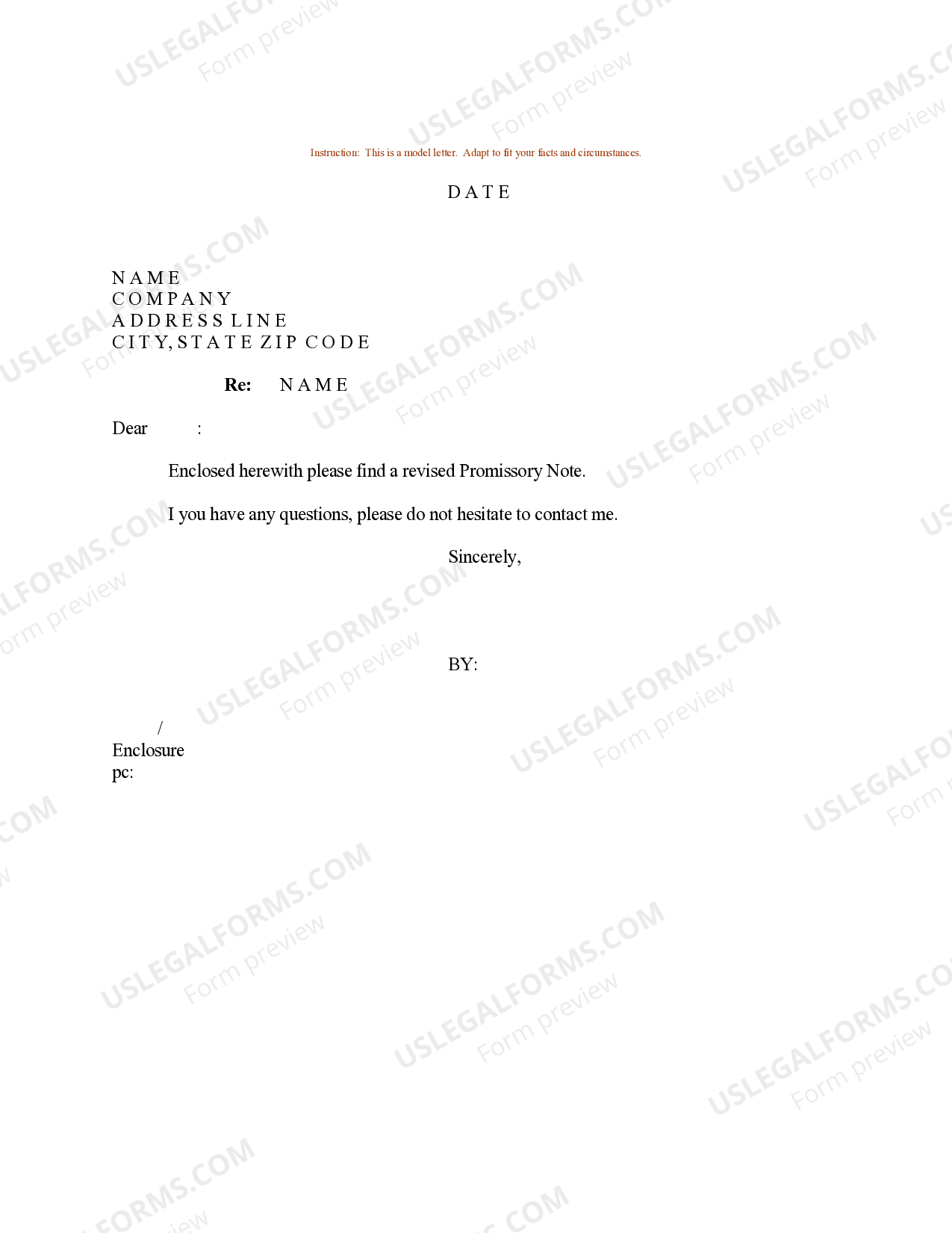 Sample Letter for Revised Promissory Note - Sample Note | US Legal Forms