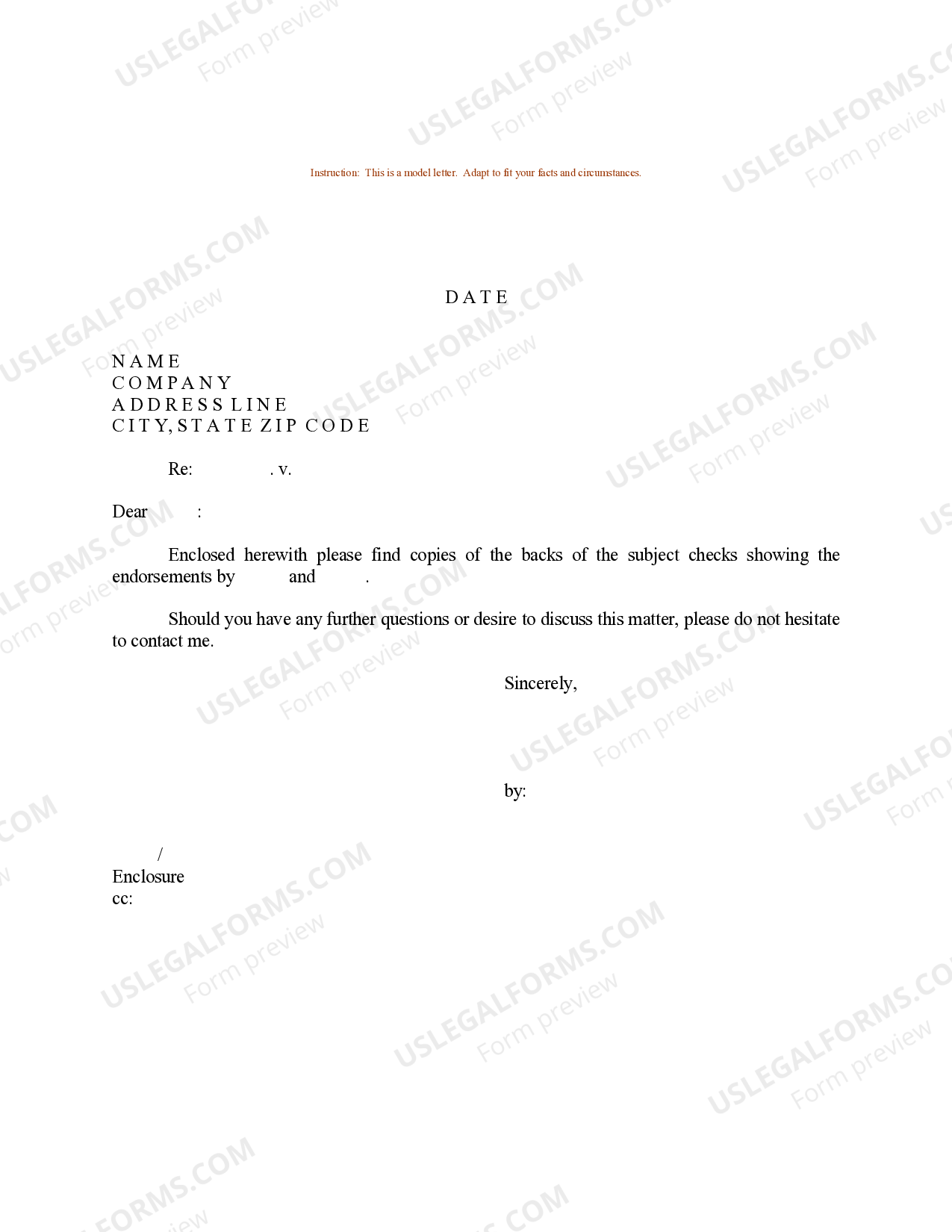 Sample Letter regarding Check Endorsements - Sample Endorsements | US ...