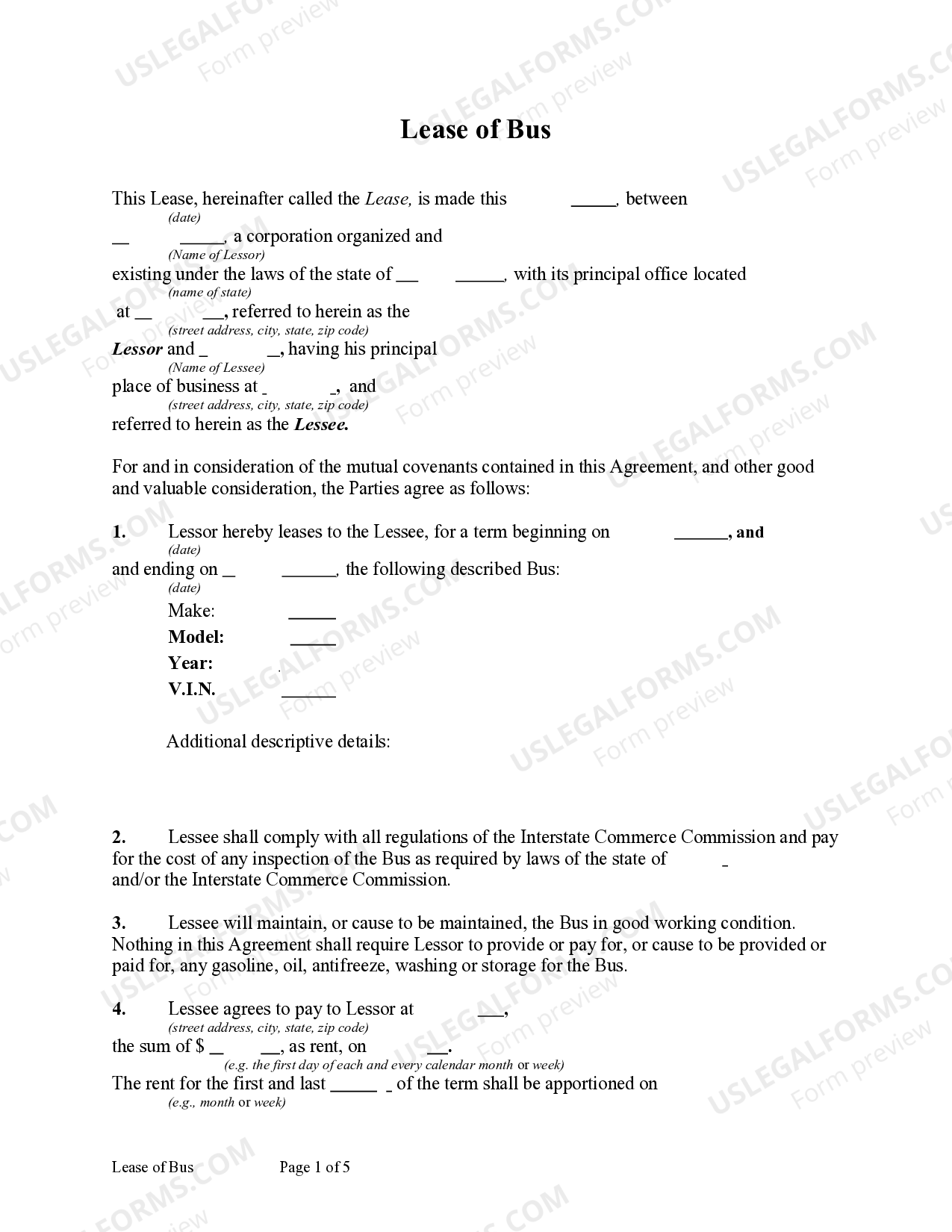 Montana Bus Lease - Lease Minibus | US Legal Forms