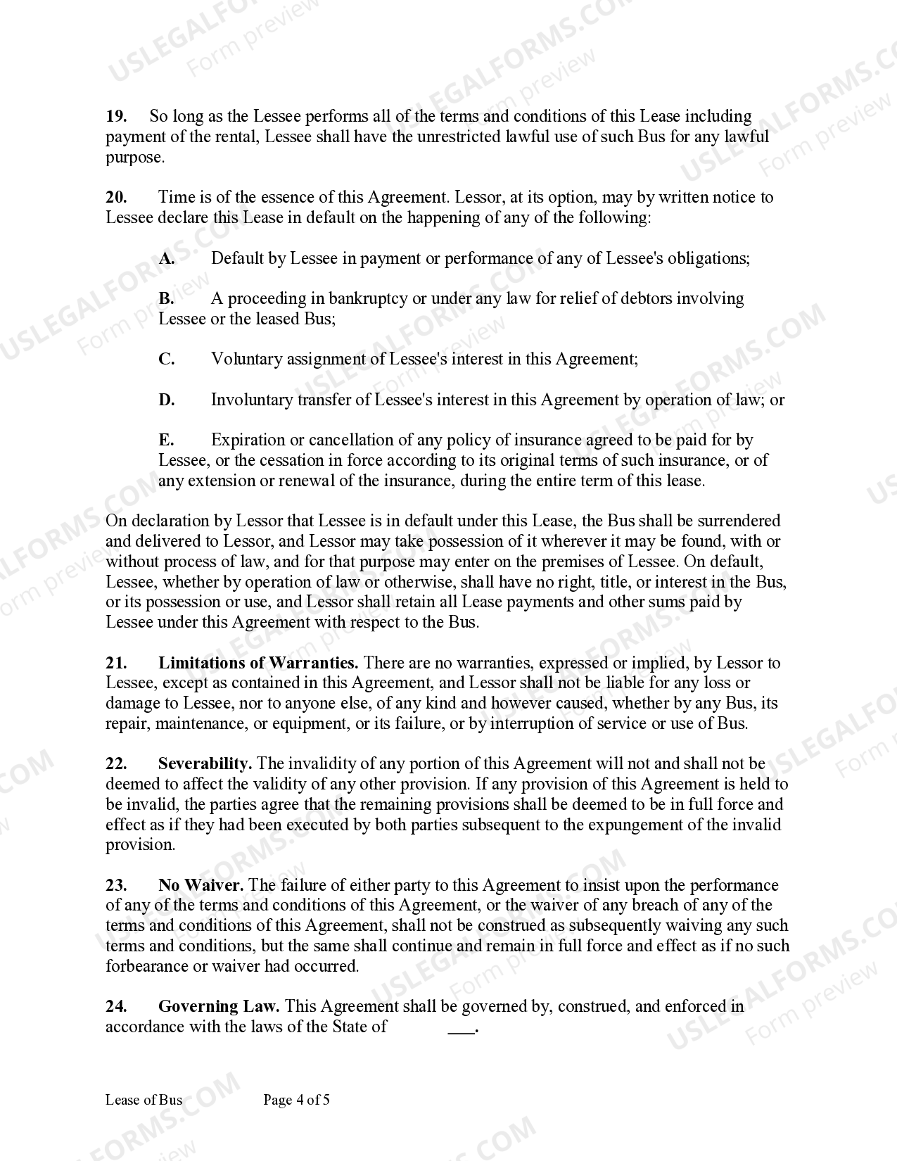 Maryland Bus Lease - Lease Minibus | US Legal Forms