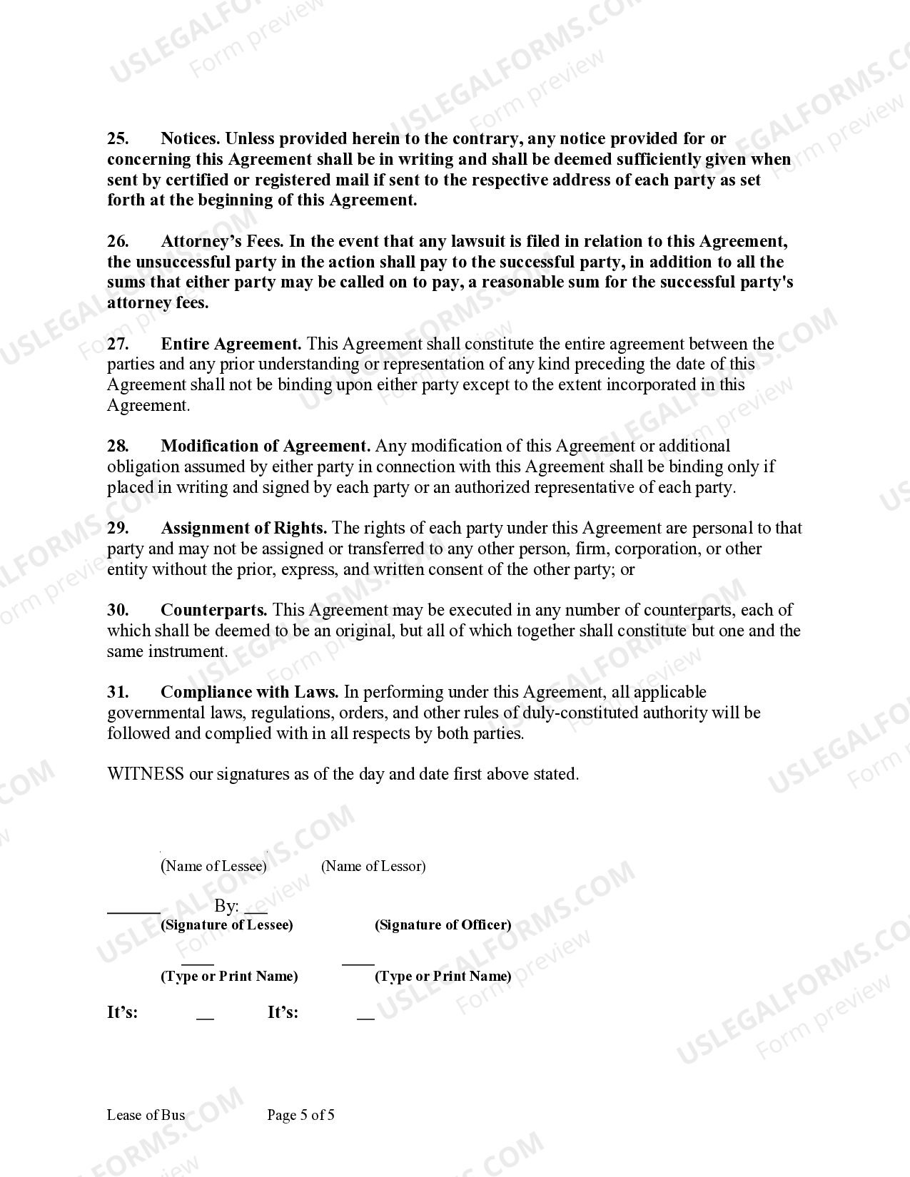 Maryland Bus Lease - Lease Minibus | US Legal Forms