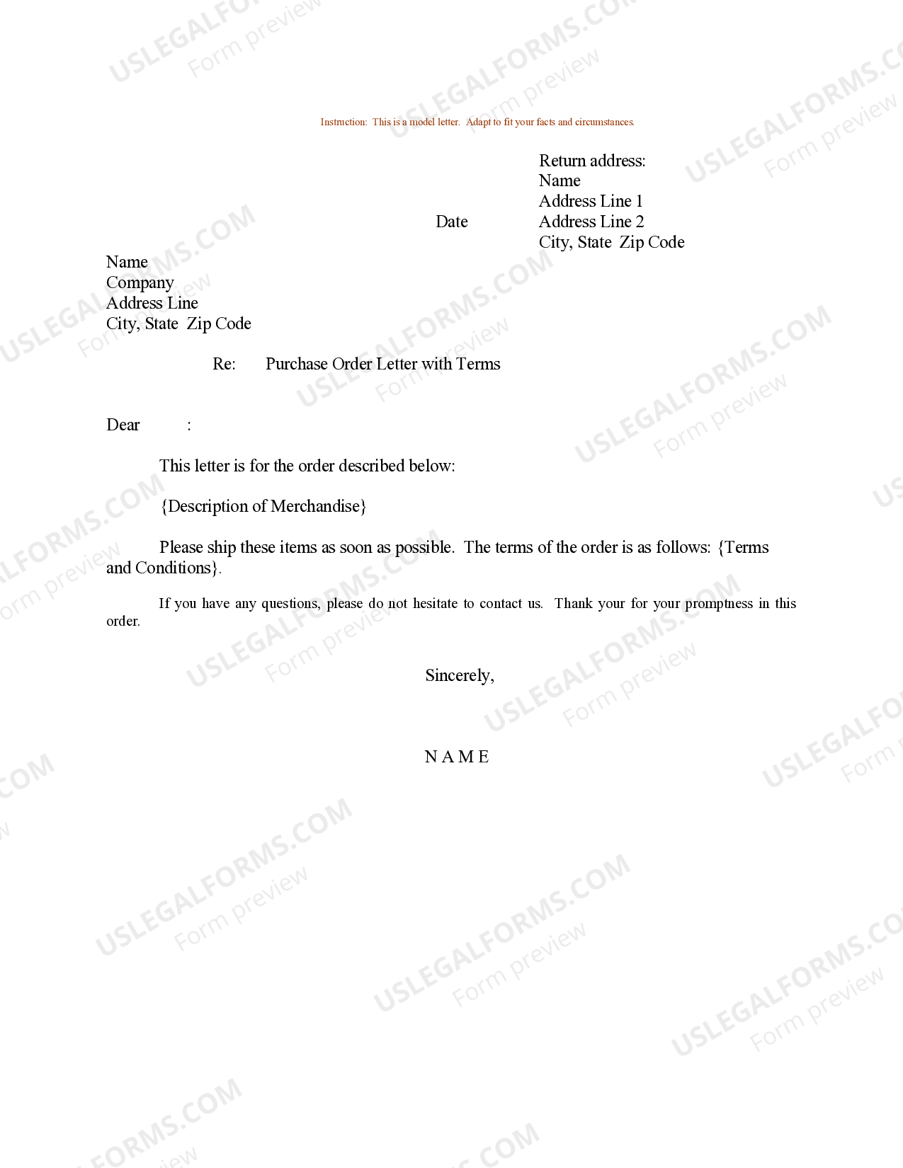 Massachusetts Sample Letter for Purchase Order Letter with Terms ...