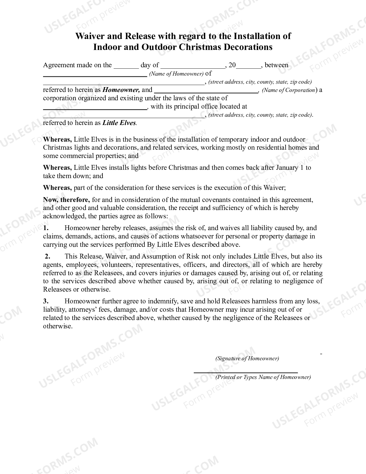 California Waiver and Release with Regard to Installation of Indoor and ...