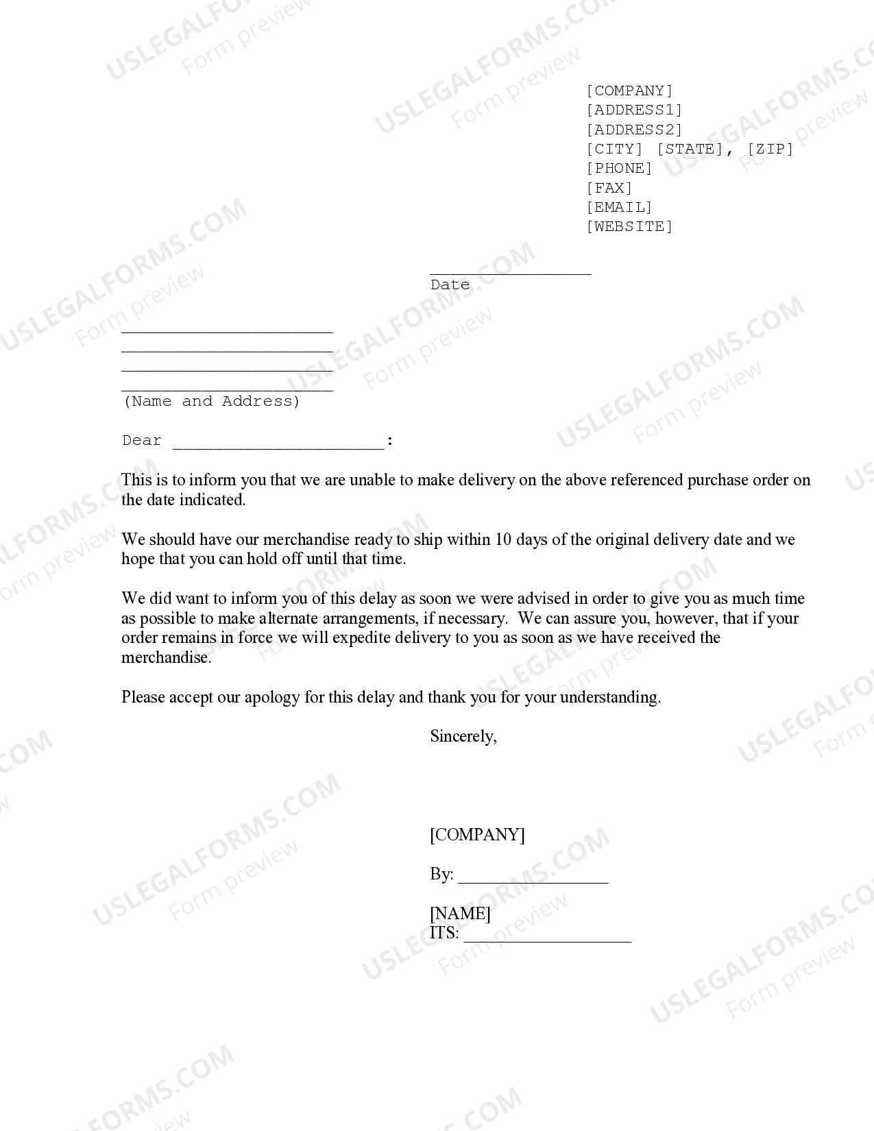 Delayed Response and Request for Meeting | US Legal Forms