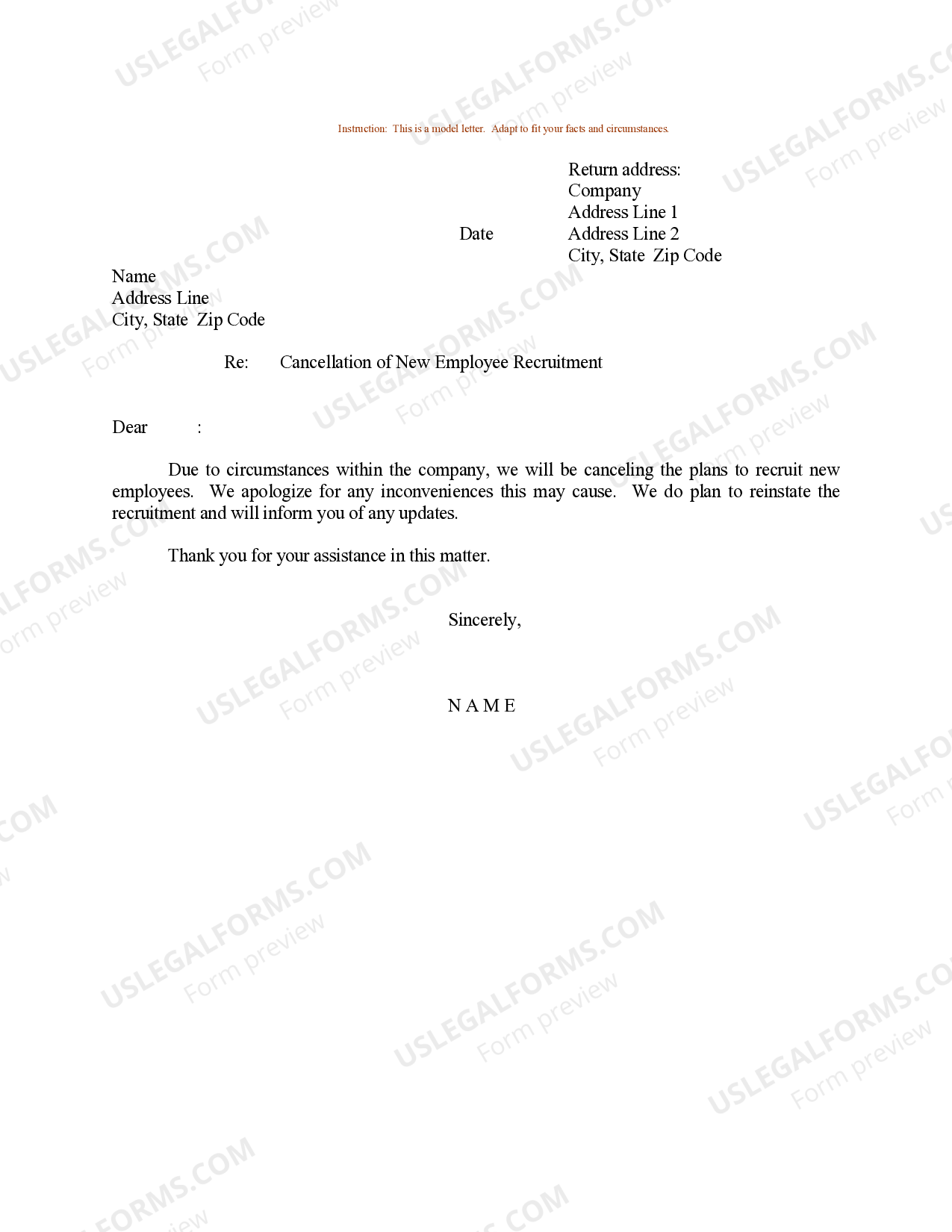 New Mexico Sample Letter for Notification of Cancellation of New ...