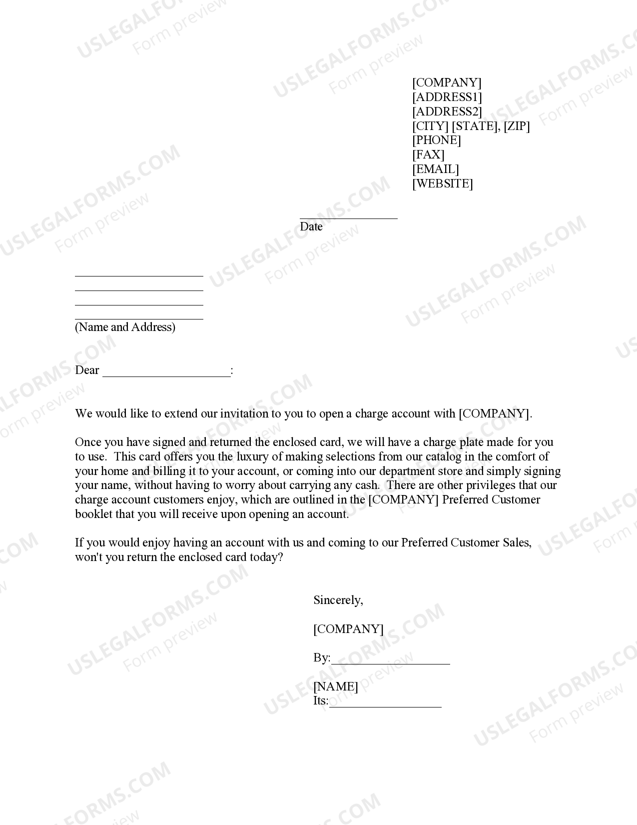 Sales Letter, Charge Account | US Legal Forms