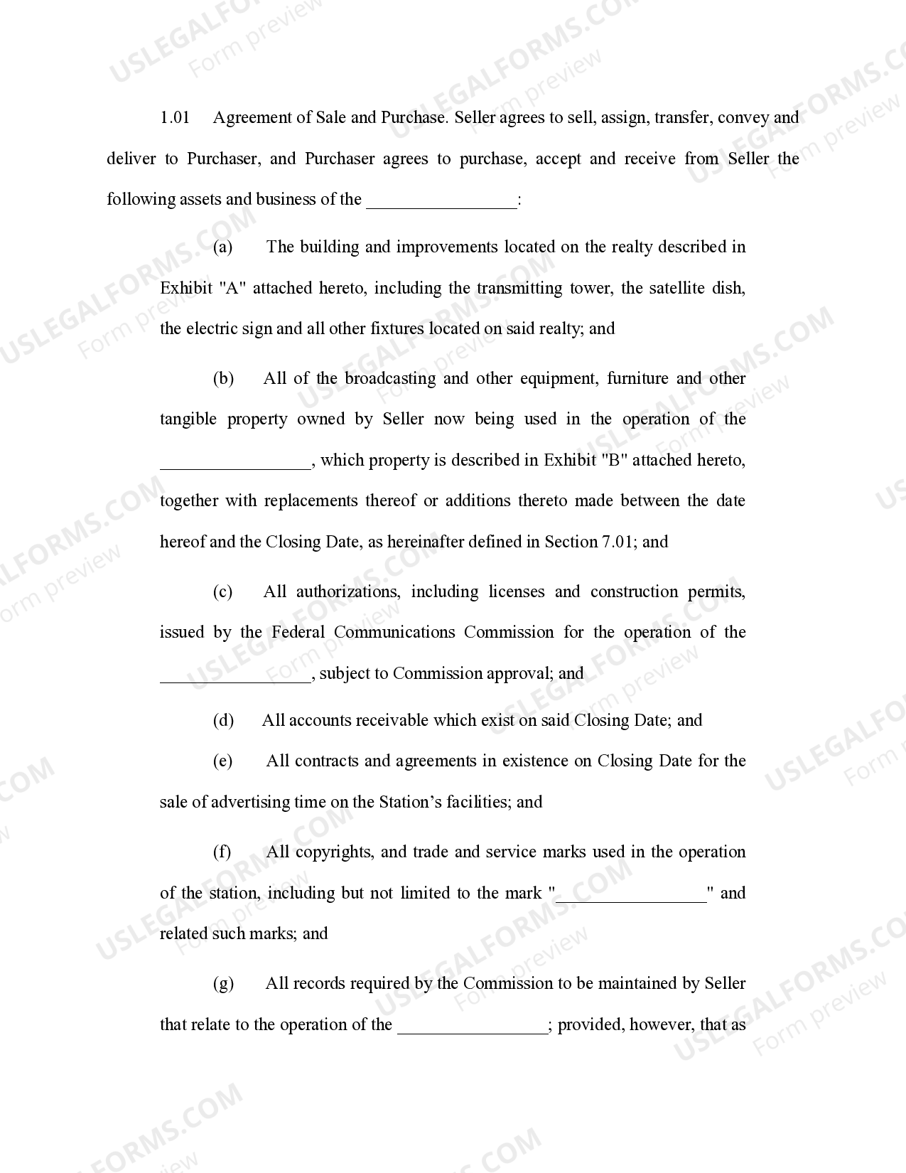 Texas Asset Sale Agreement - Asset Agreement | US Legal Forms