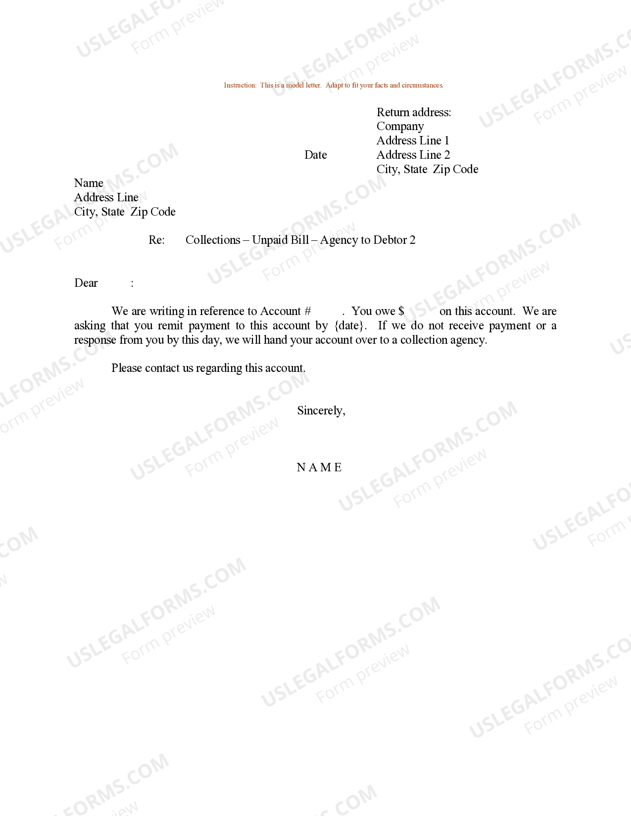 Michigan Sample Letter for Collection Notice for Unpaid Bill ...