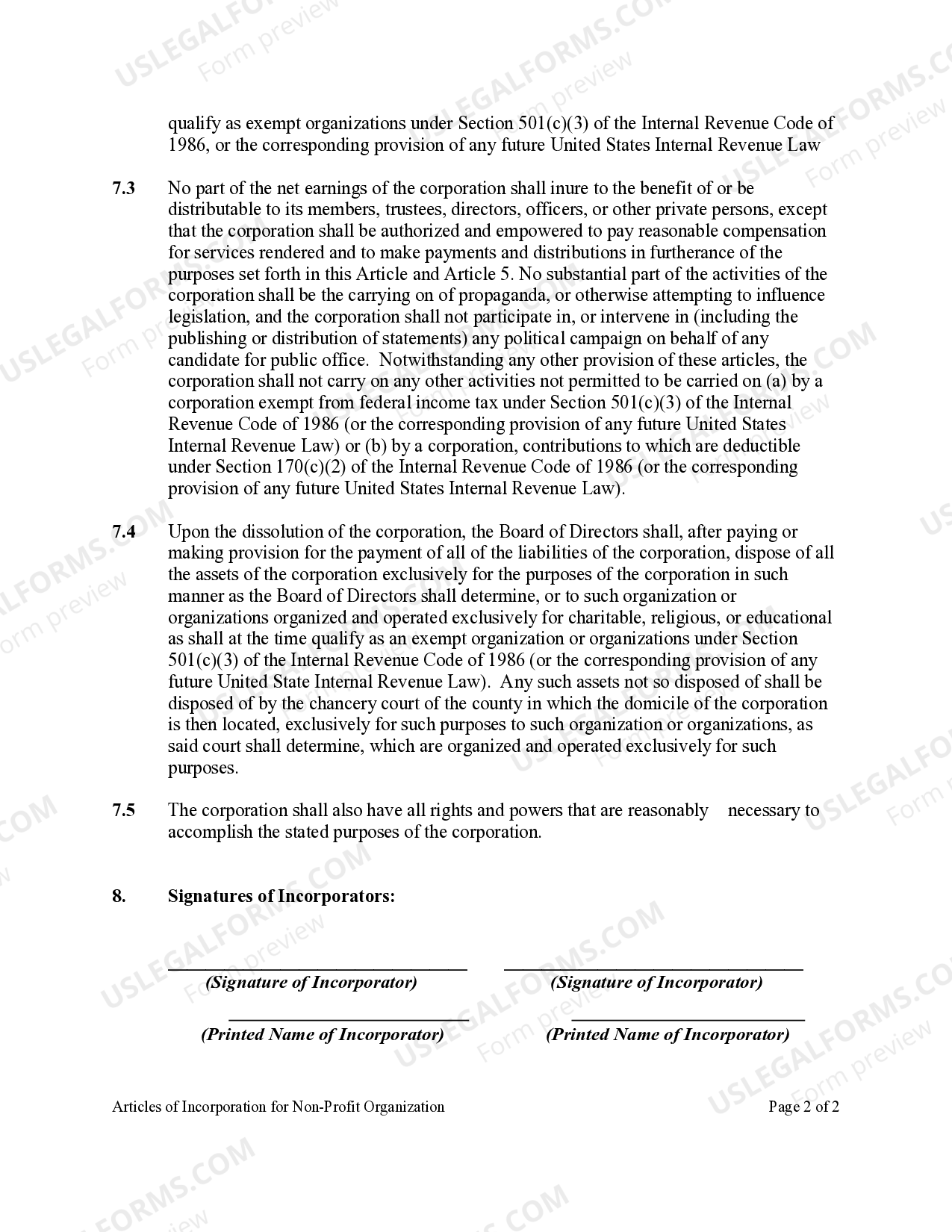 Articles of Incorporation for Non-Profit Organization - Alabama ...