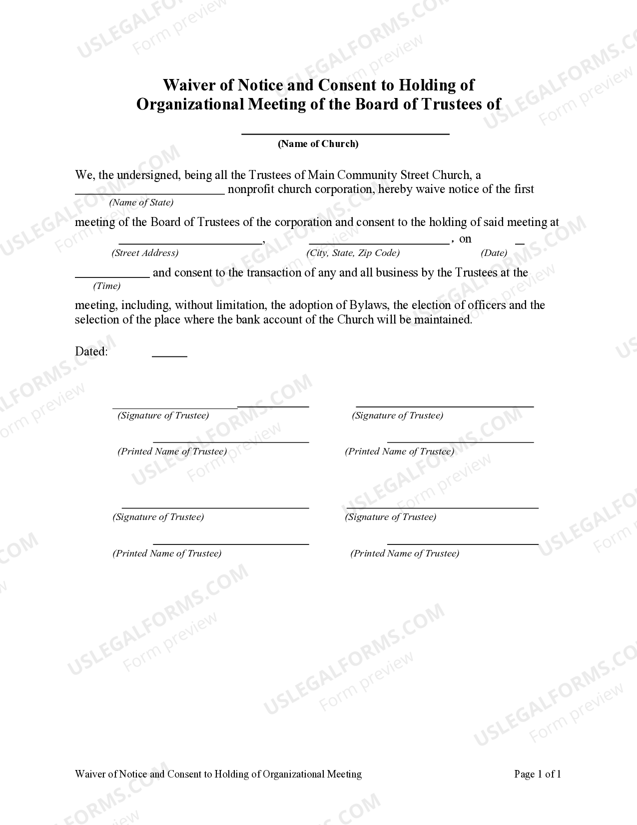 Waiver of Notice and Consent to Holding of Organizational Meeting of ...