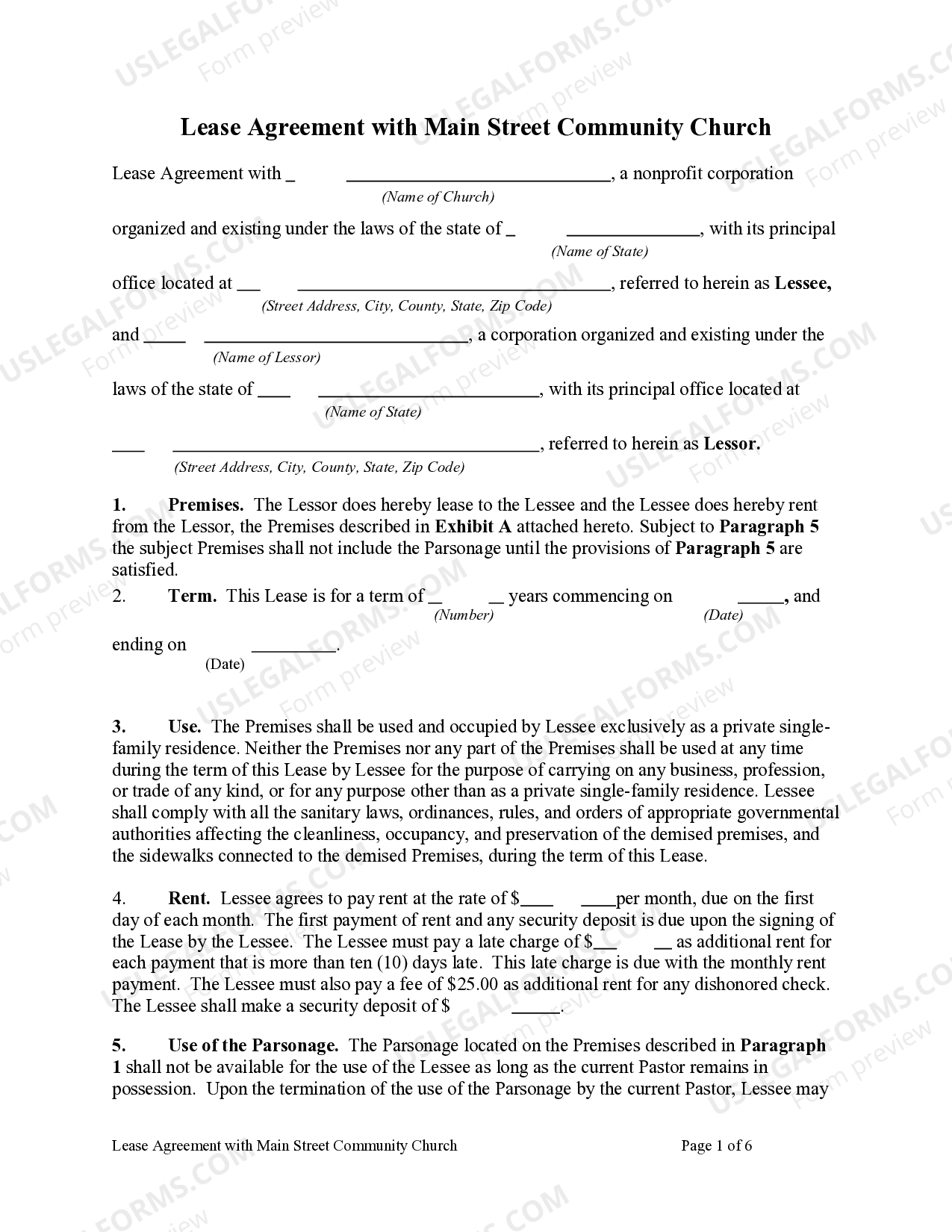 Lease Agreement with a Community Church | US Legal Forms