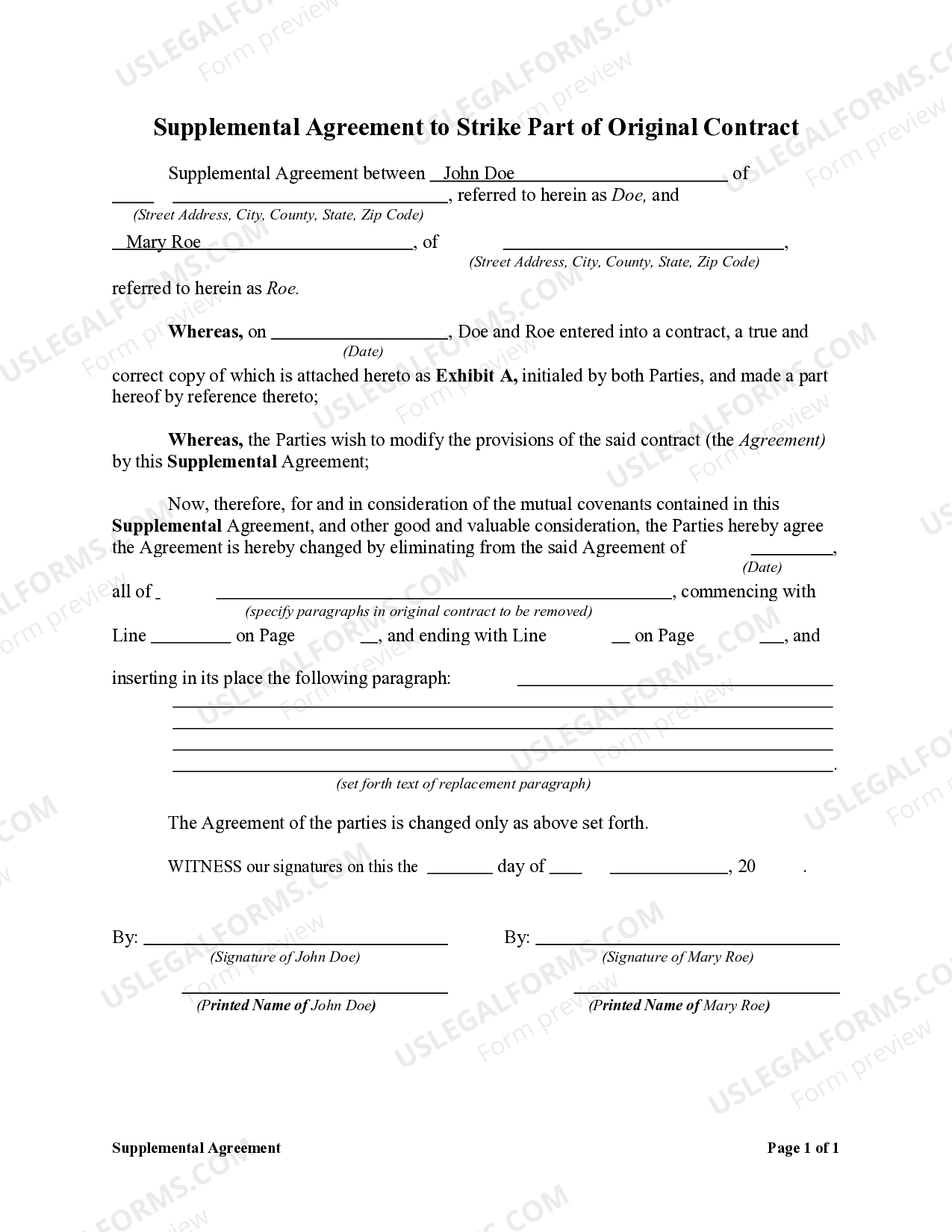 Illinois Supplemental Agreement to Strike Part of Original Contract ...