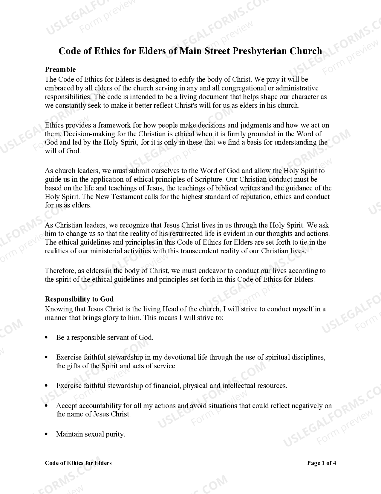 Massachusetts Code of Ethics for Elders of Main Street Presbyterian ...