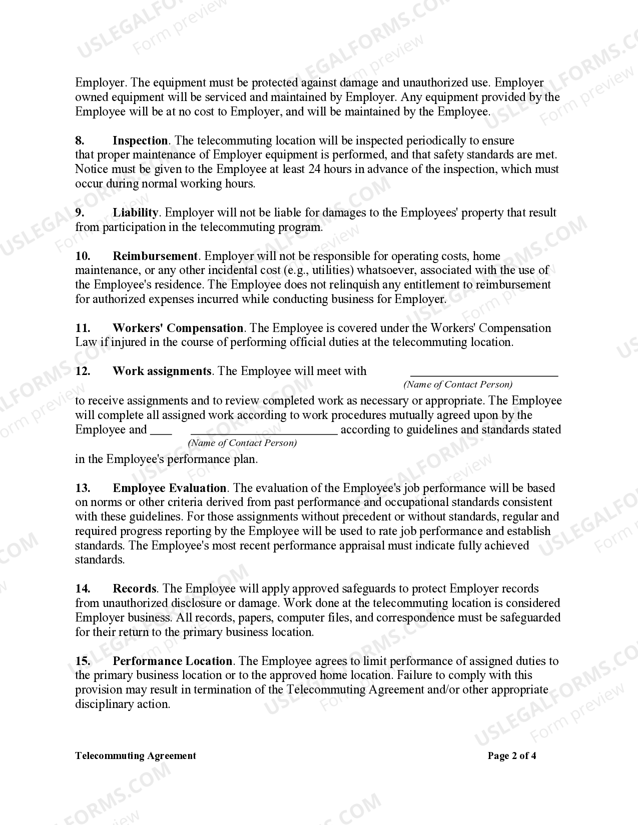 Telecommuting Agreement For Employees | US Legal Forms