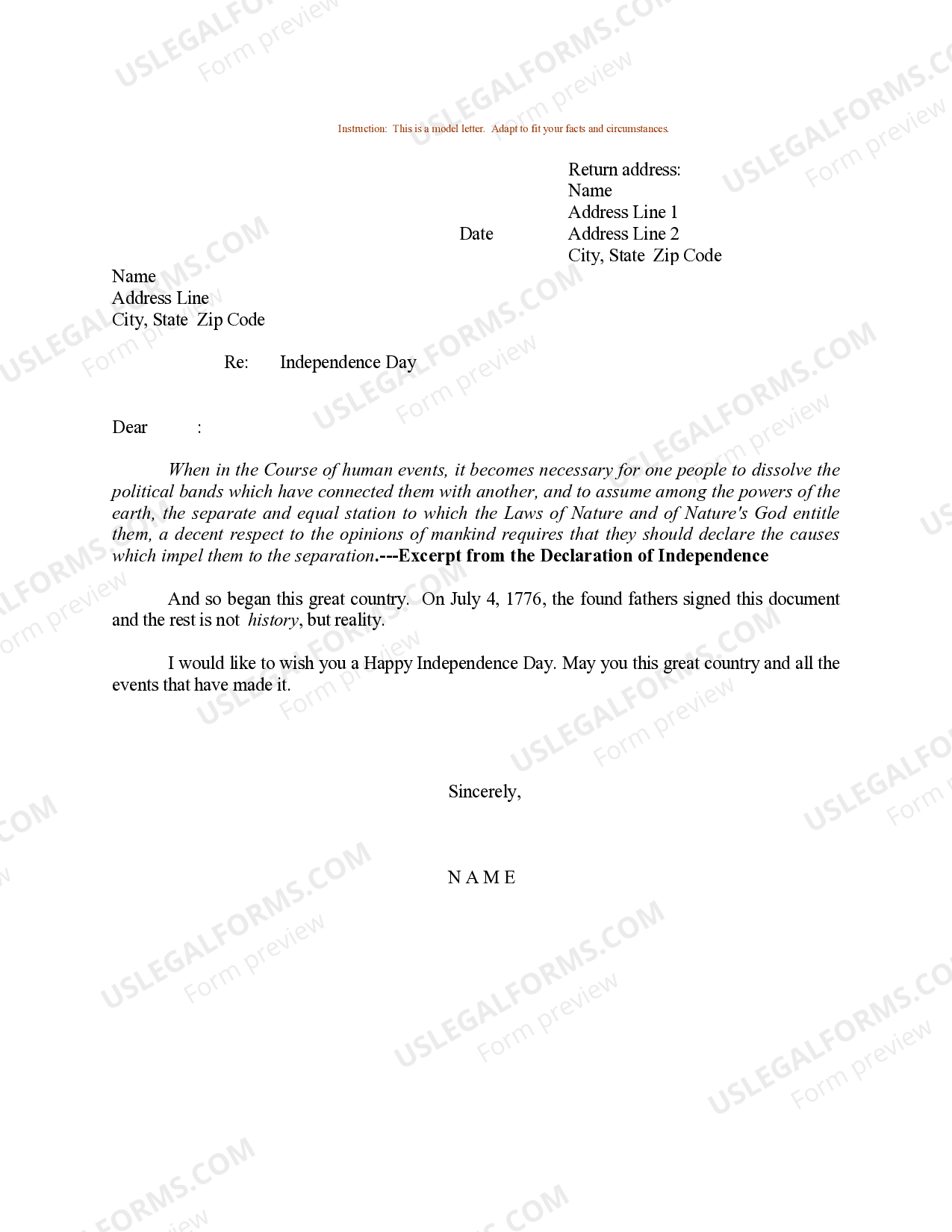 Mississippi Sample Letter for Happy Independence Day - Happy ...