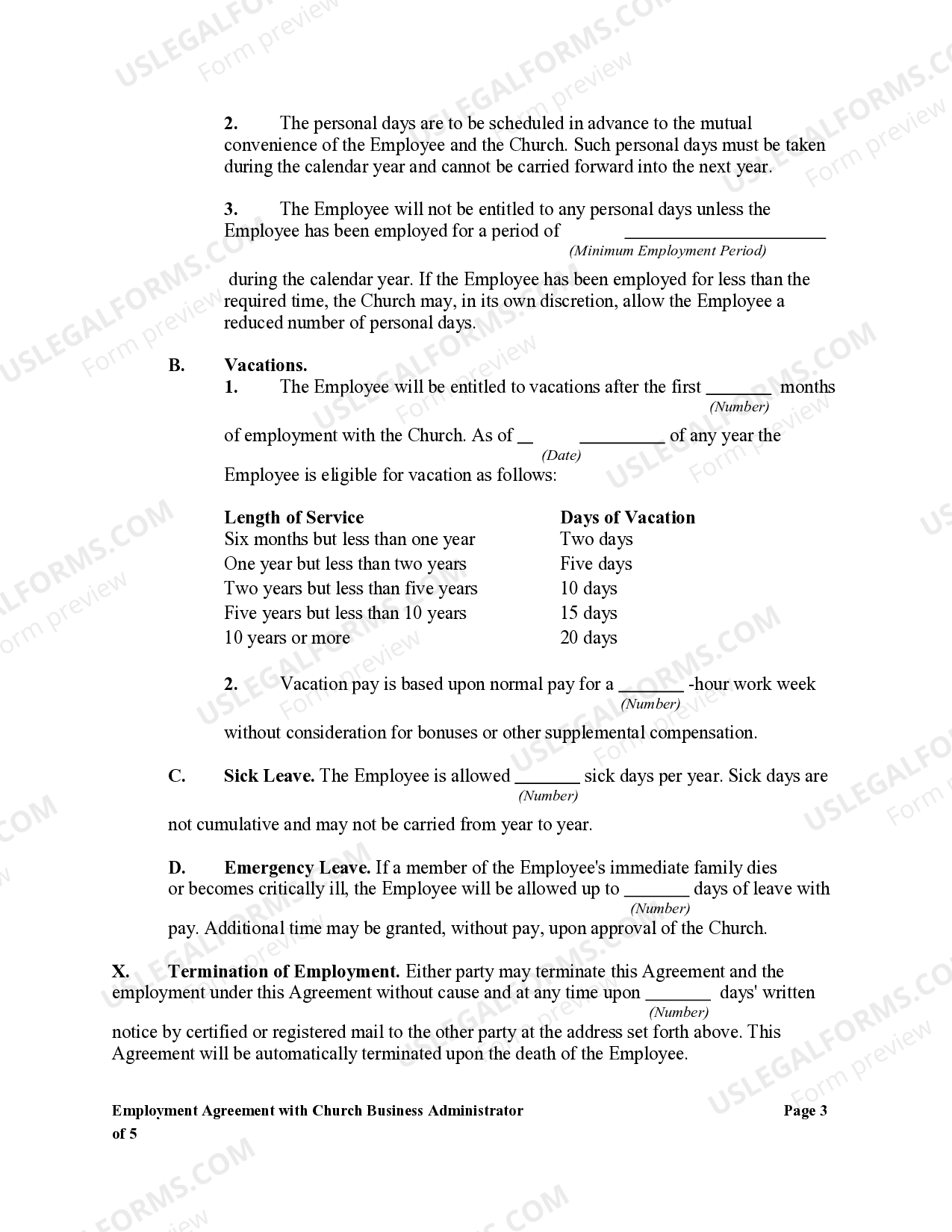 Georgia Employment Agreement with Church Business Administrator | US Legal Forms