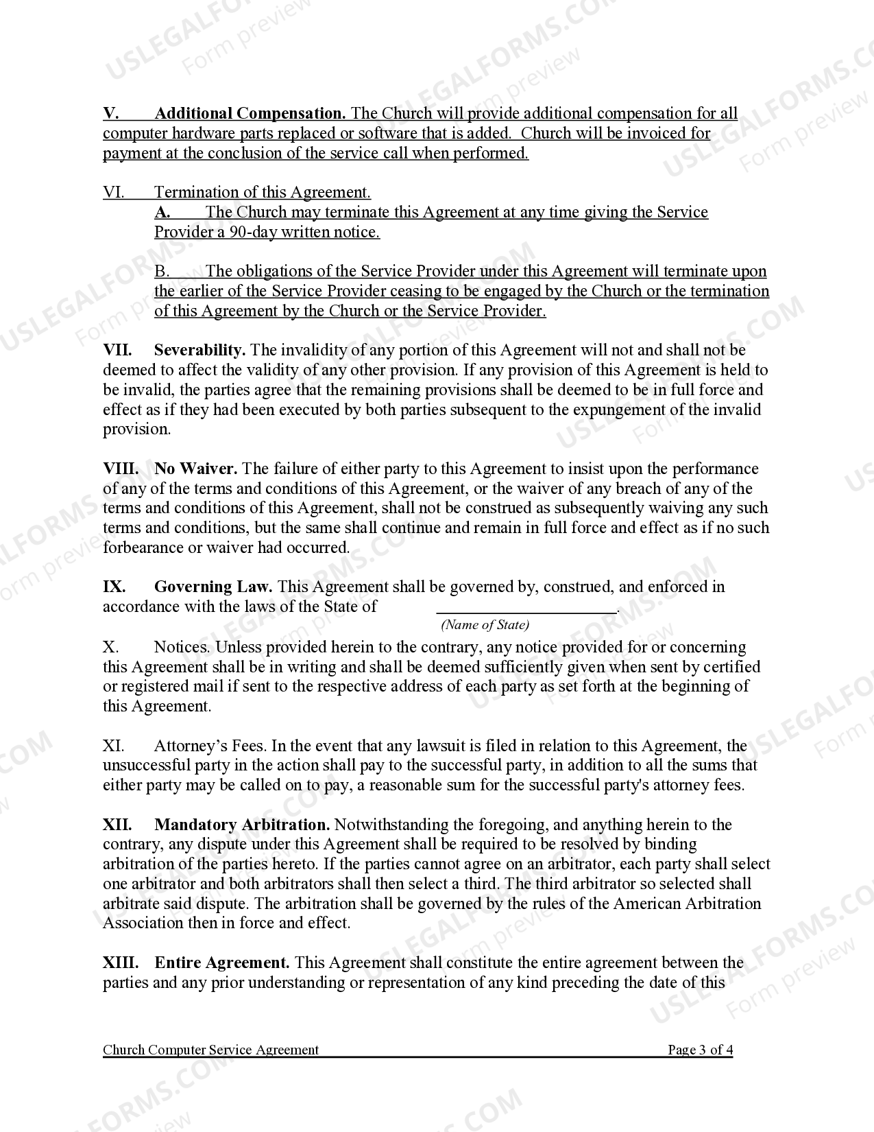 Illinois Church Computer Service Agreement - Computer Services ...