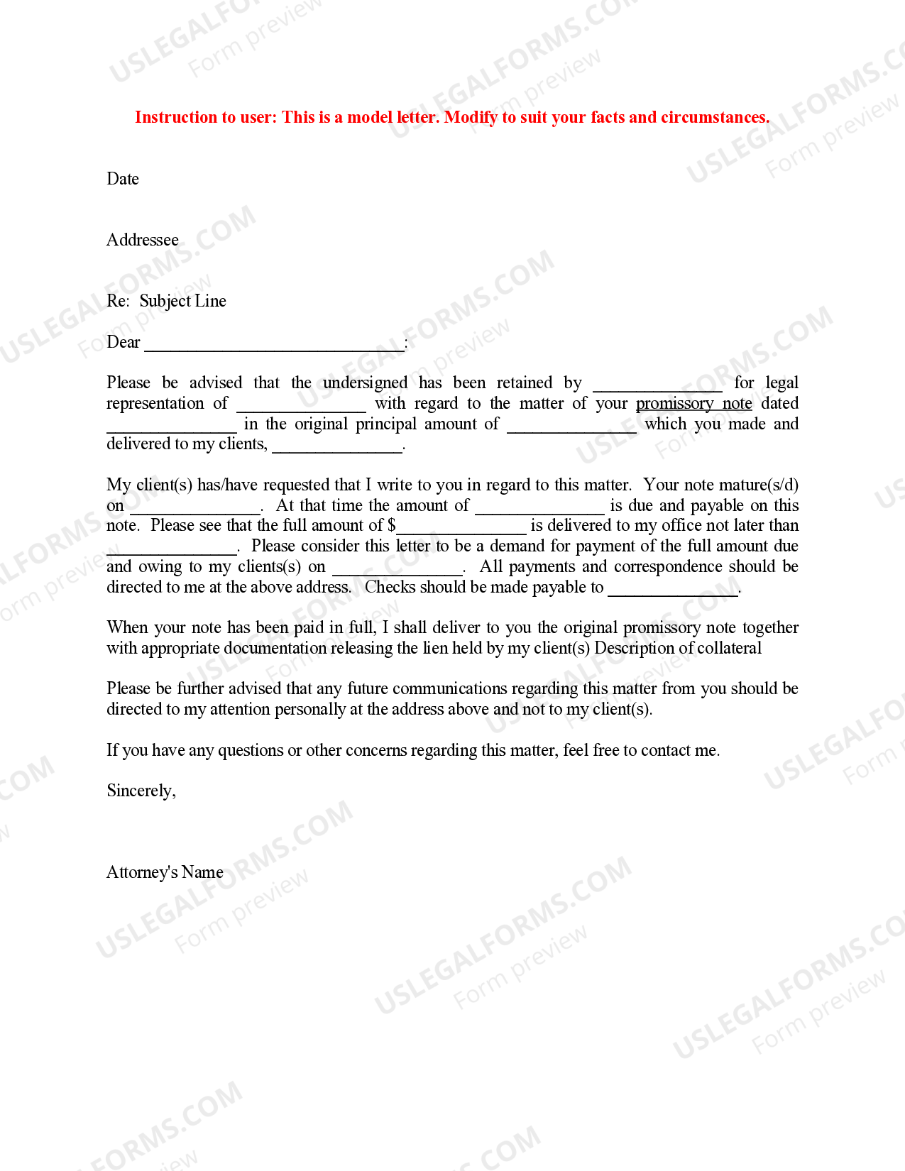 Delaware Demand Letter - Repayment of Promissory Note - Letter ...