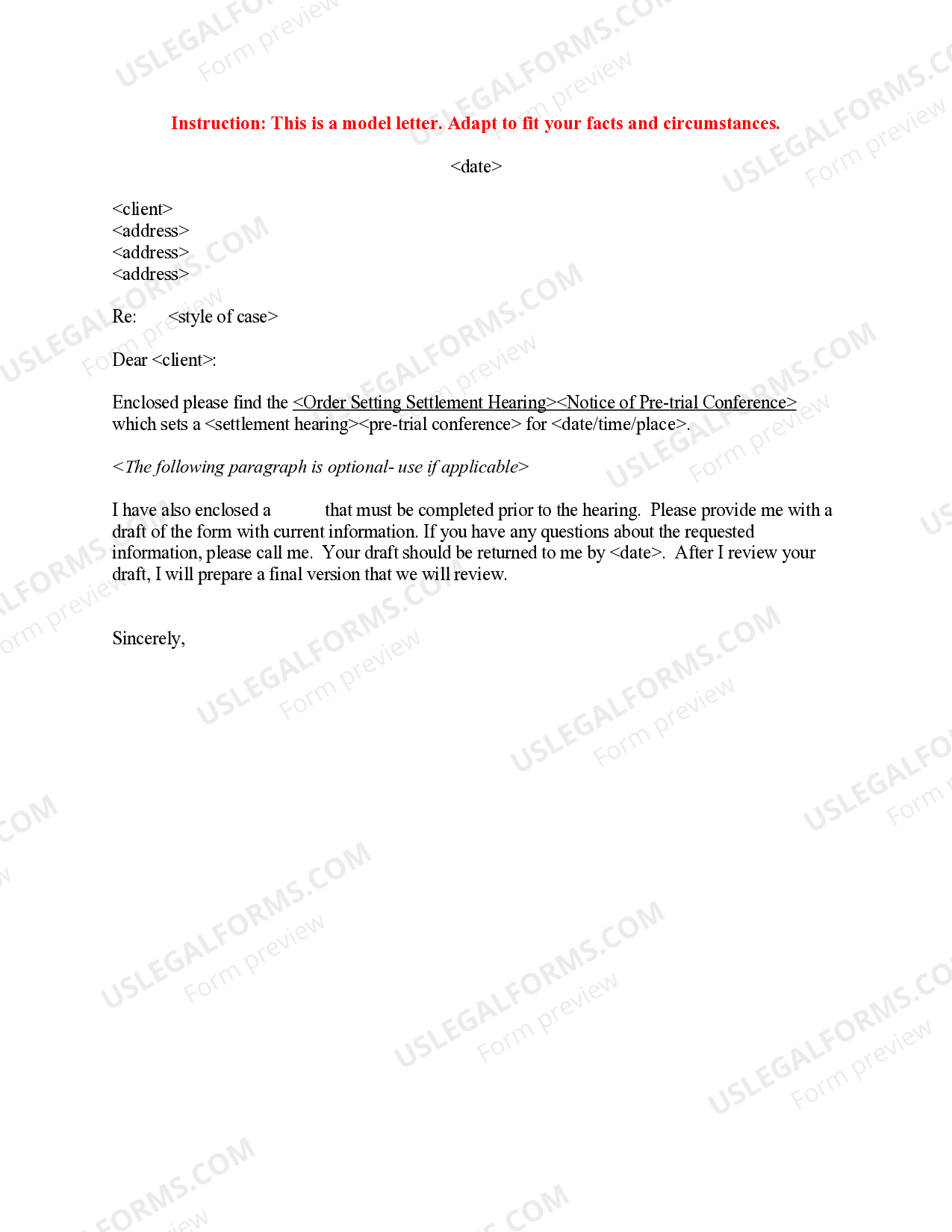 Sample Letter to Client regarding Hearing and Needed Information ...