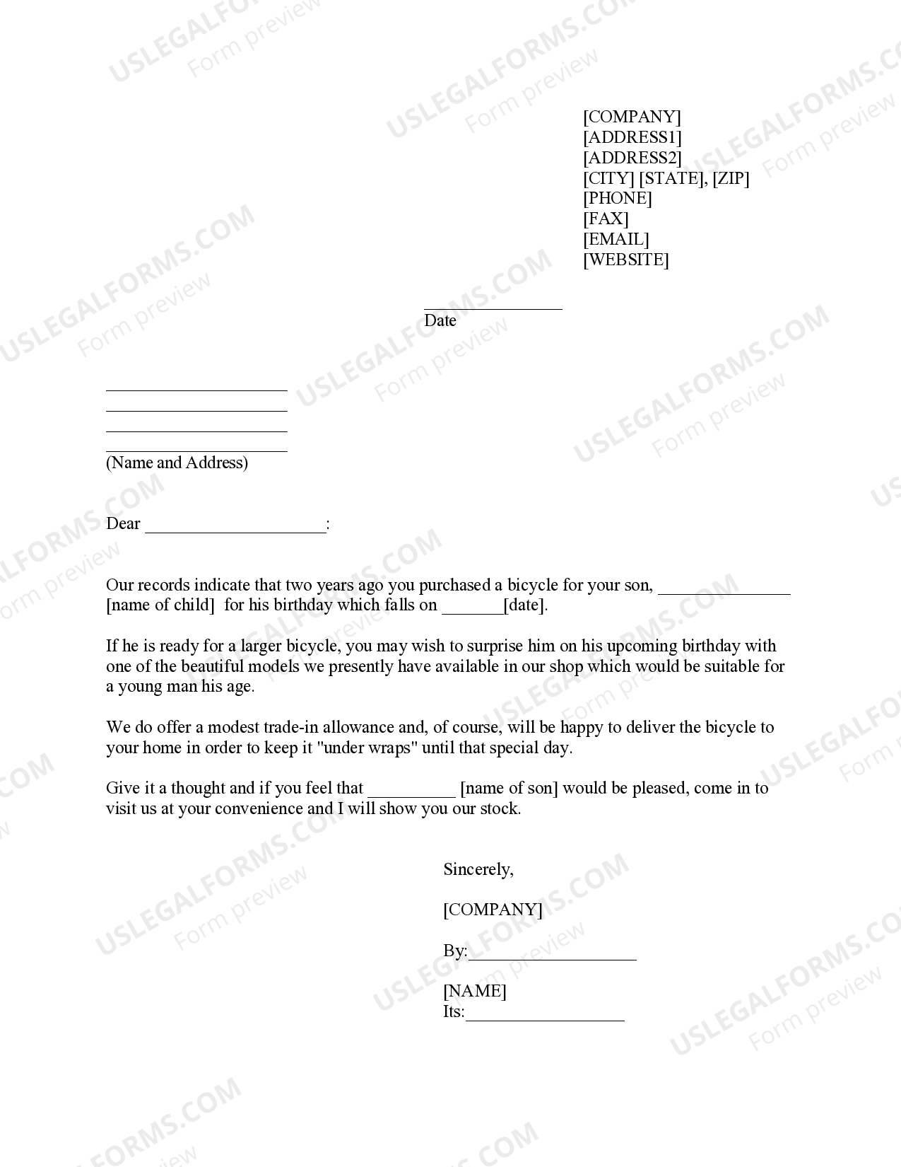 Sales Letter, Bicycle Shop | US Legal Forms