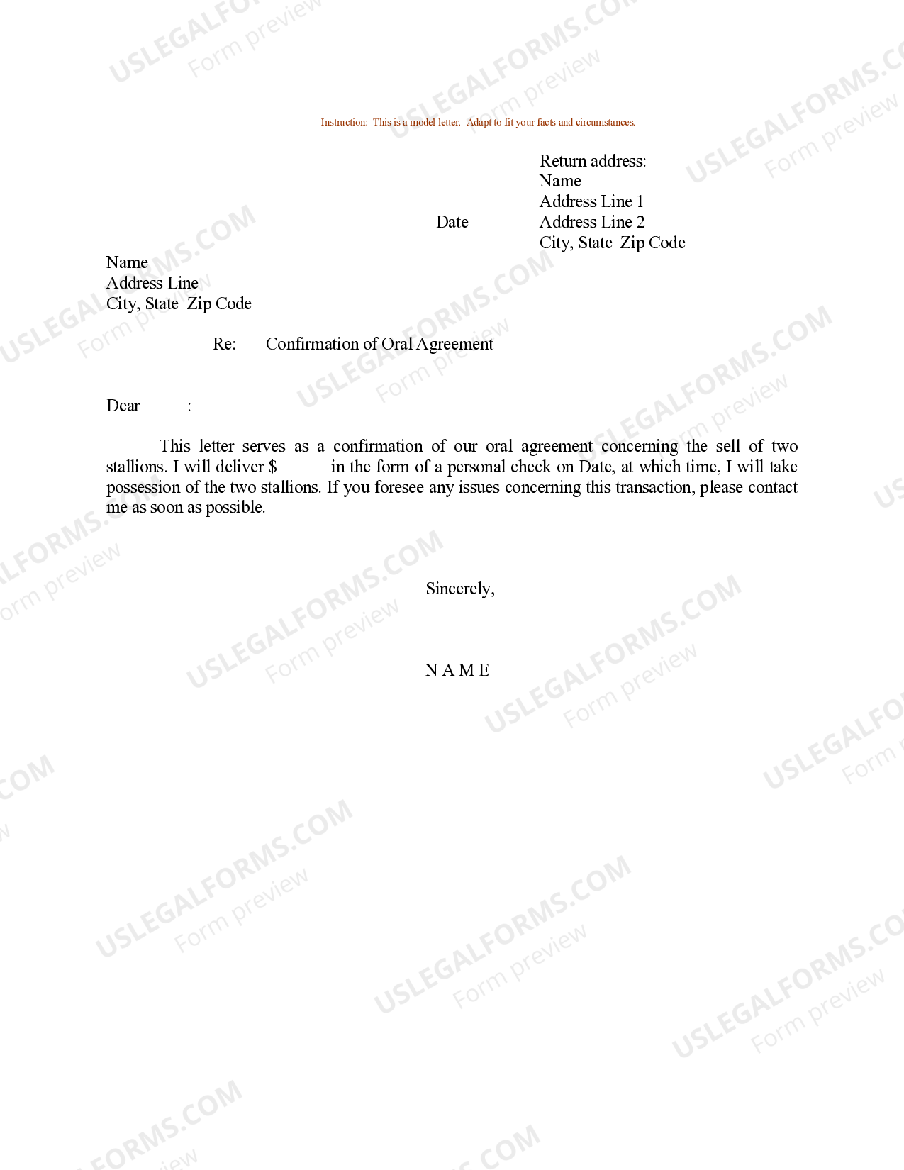 Maine Sample Letter for Confirmation of Oral Agreement - Sample Letter ...