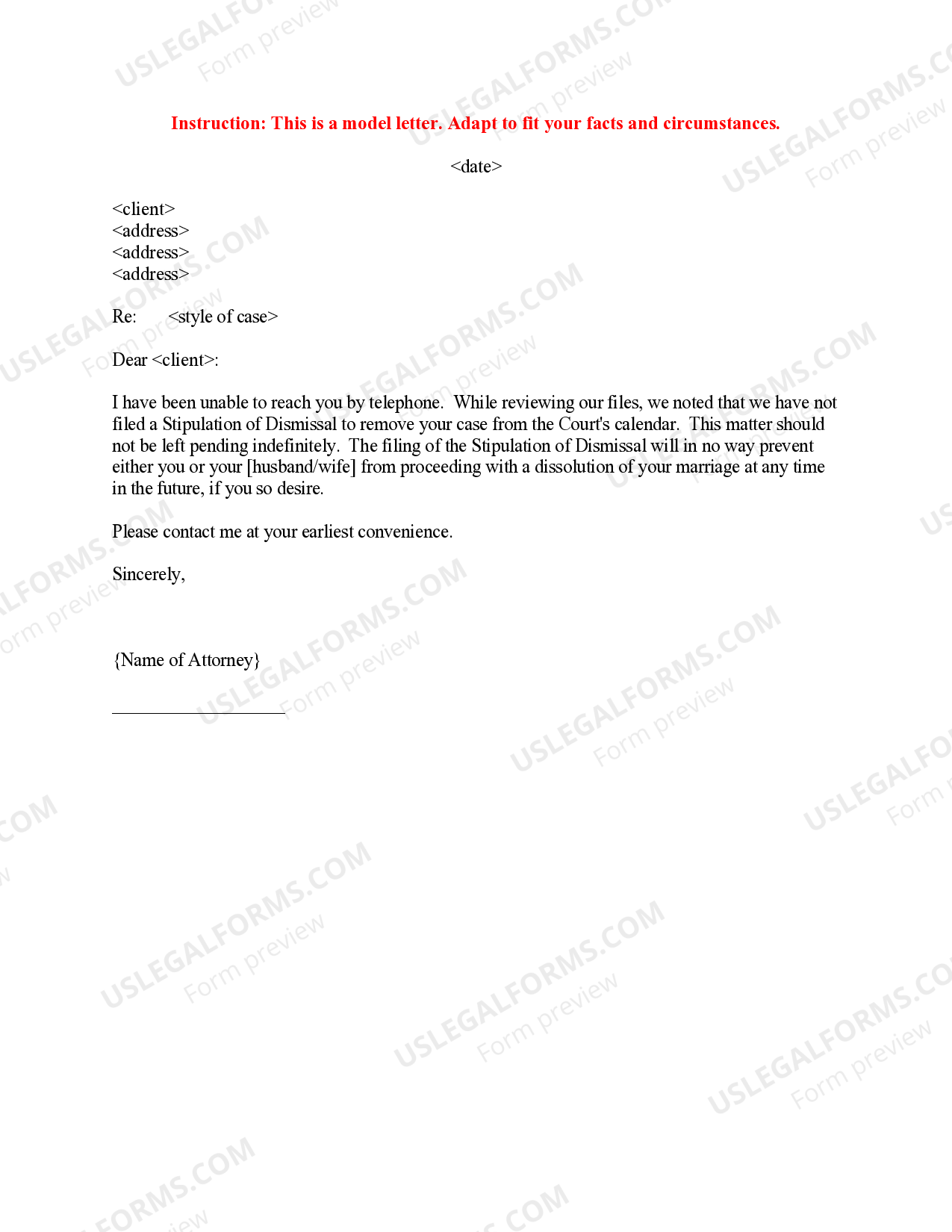 Sample Letter to Client regarding Stipulation of Dismissal - Regarding ...