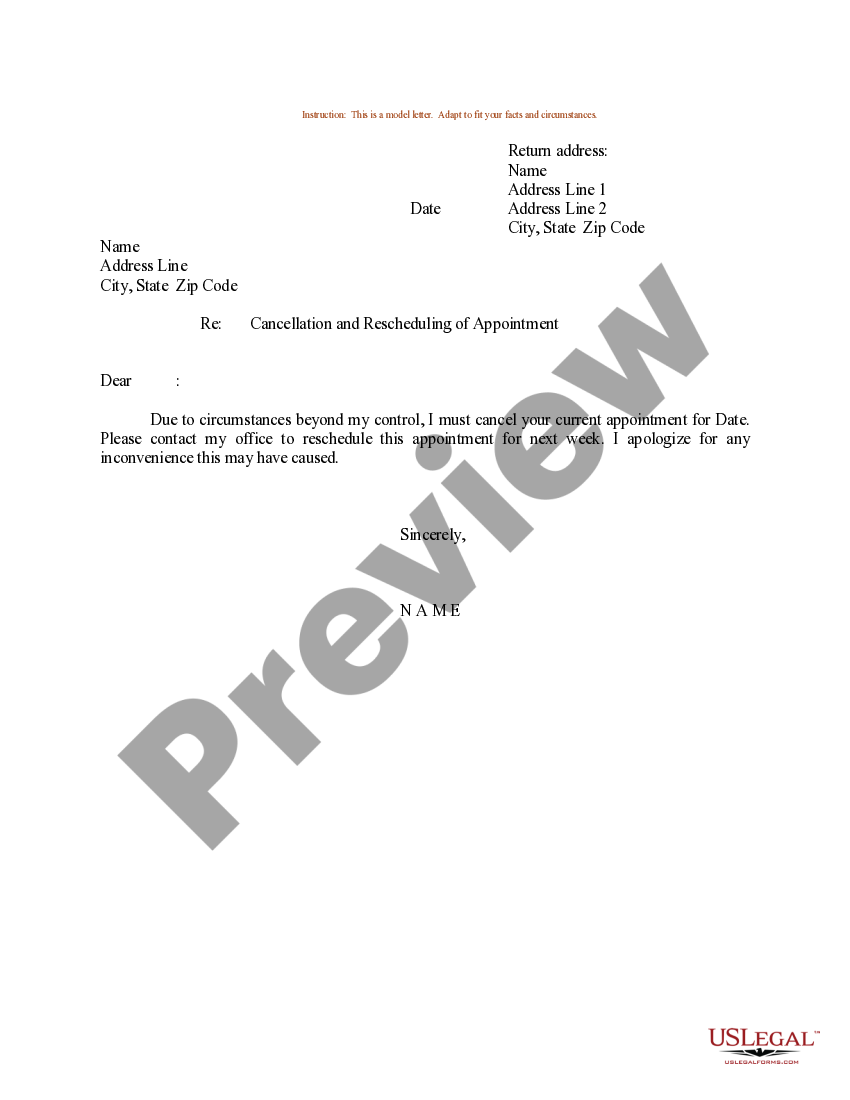 New York Sample Letter For Cancellation And Rescheduling Of Appointment 