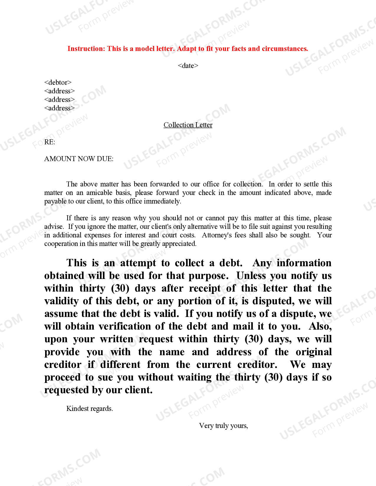 Sample Letter for Collection - Sample Collection Letter | US Legal Forms