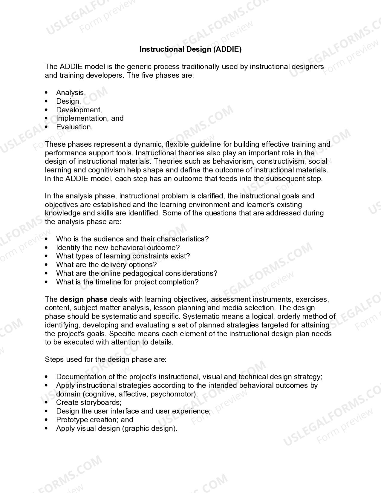 Arizona Instructional Design ADDIE | US Legal Forms