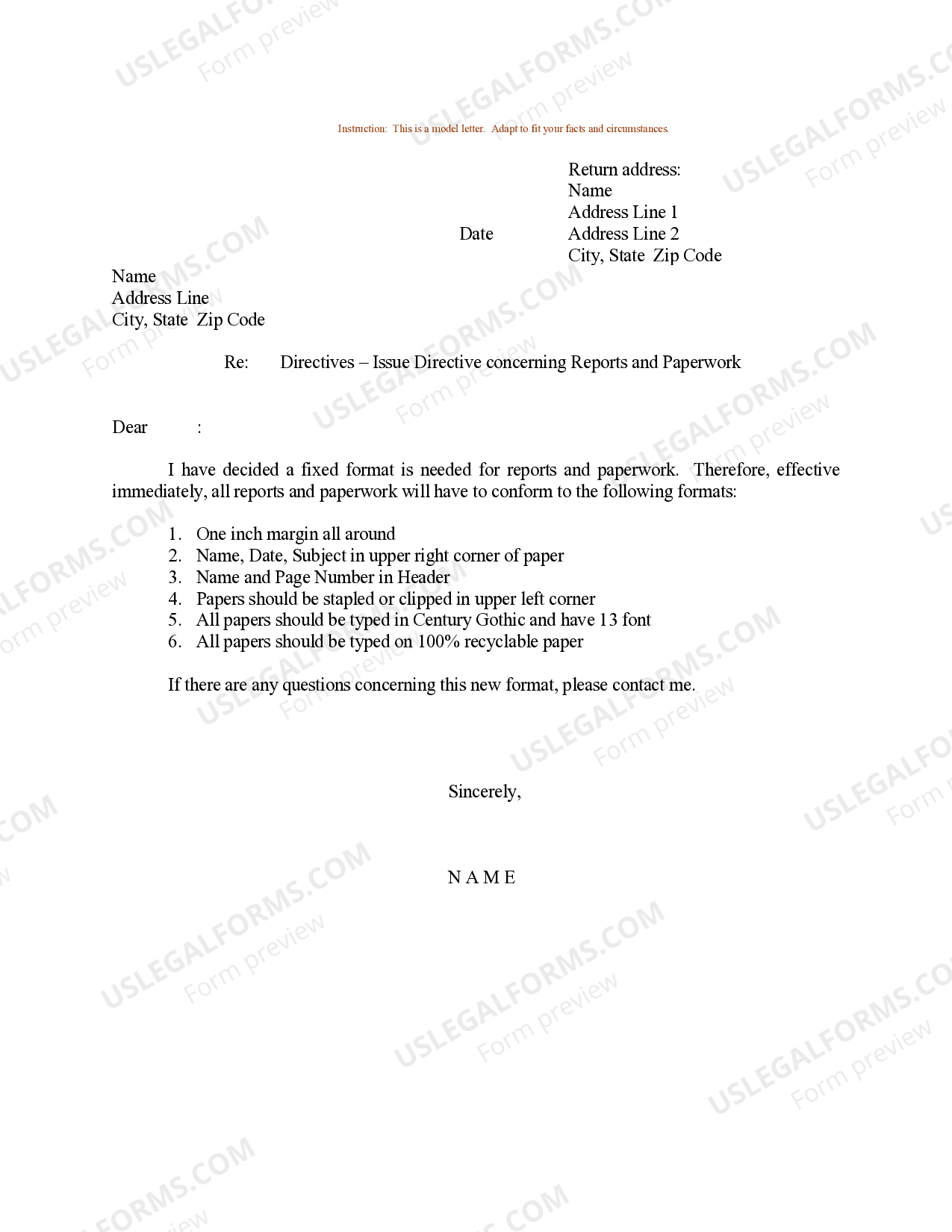 Sample Letter for Directive - Reports and Paperwork - Directive ...