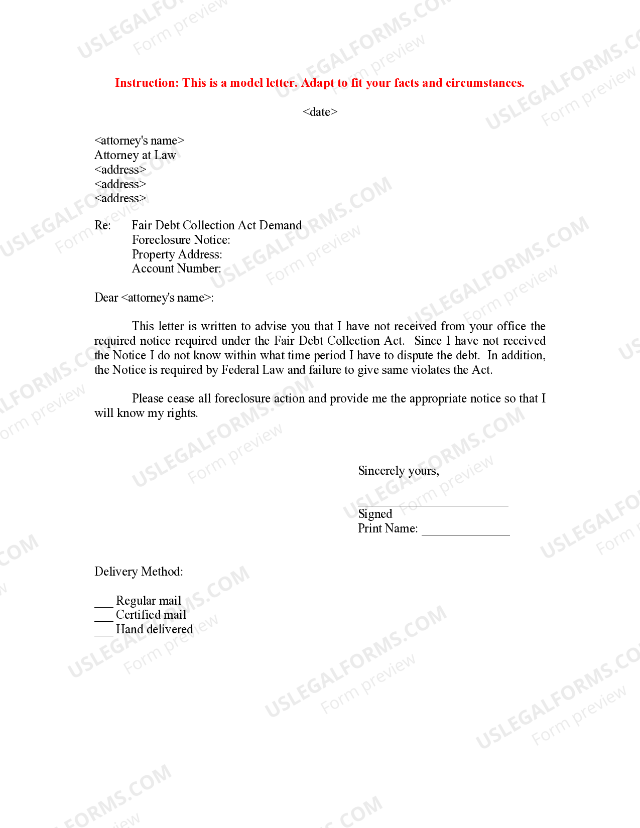 Sample Letter to Foreclosure Attorney - Fair Debt Collection - Attorney ...