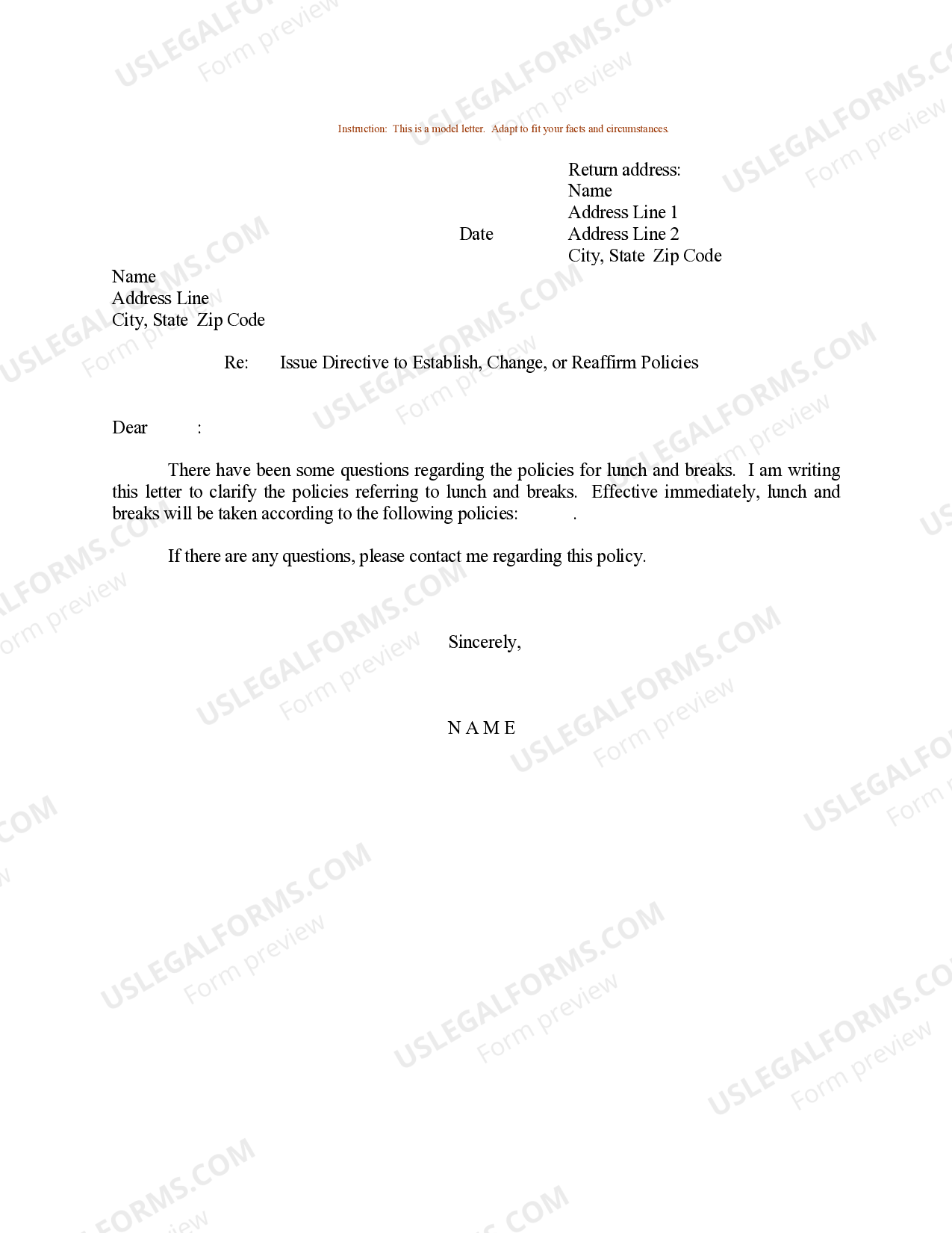 Rhode Island Sample Letter for Directive - Establish, Change - Sample ...