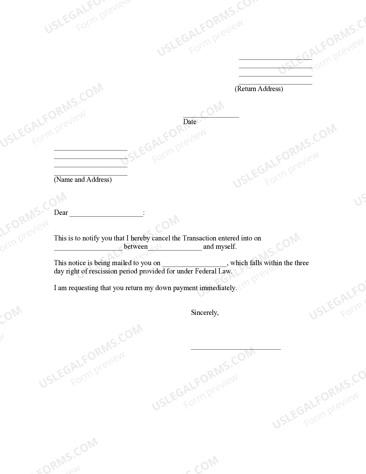 Notice of Rescission - Notice Rescission Contract | US Legal Forms