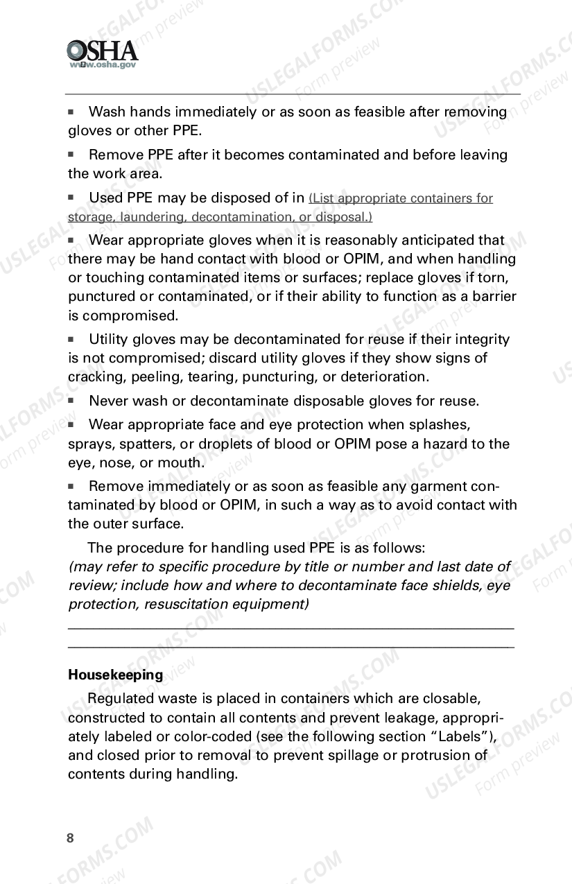 Indiana Model Plans and Programs for the OSHA Bloodborne Pathogens and ...
